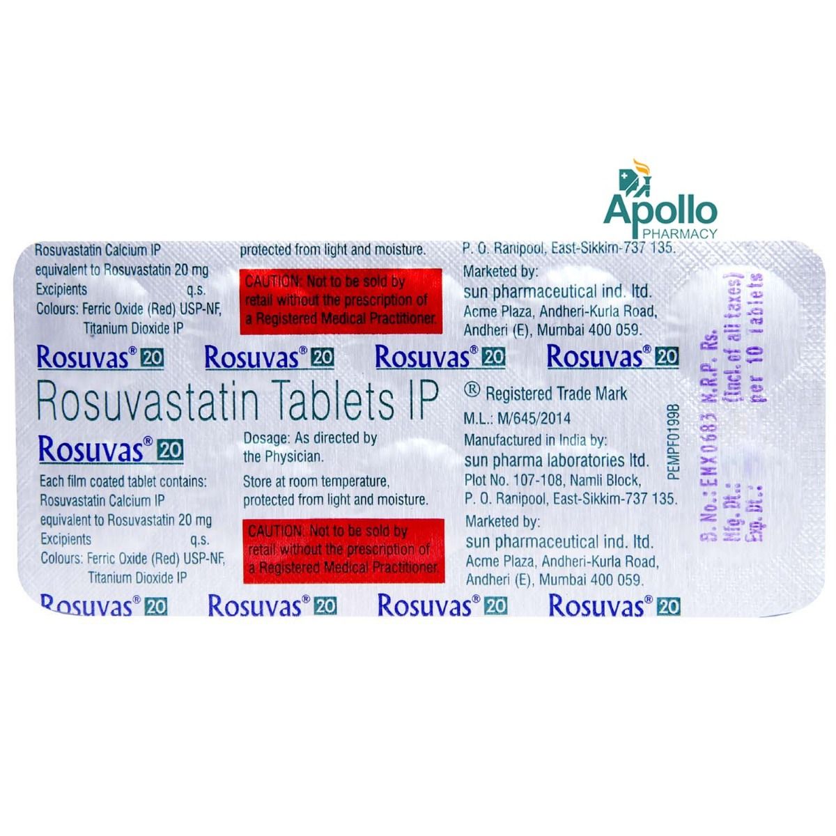 Rosuvas 20 Tablet 10's Price, Uses, Side Effects, Composition - Apollo ...