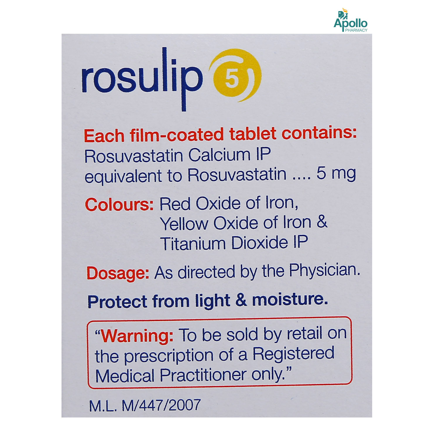 Rosulip 5 Tablet 15's Price, Uses, Side Effects, Composition - Apollo ...