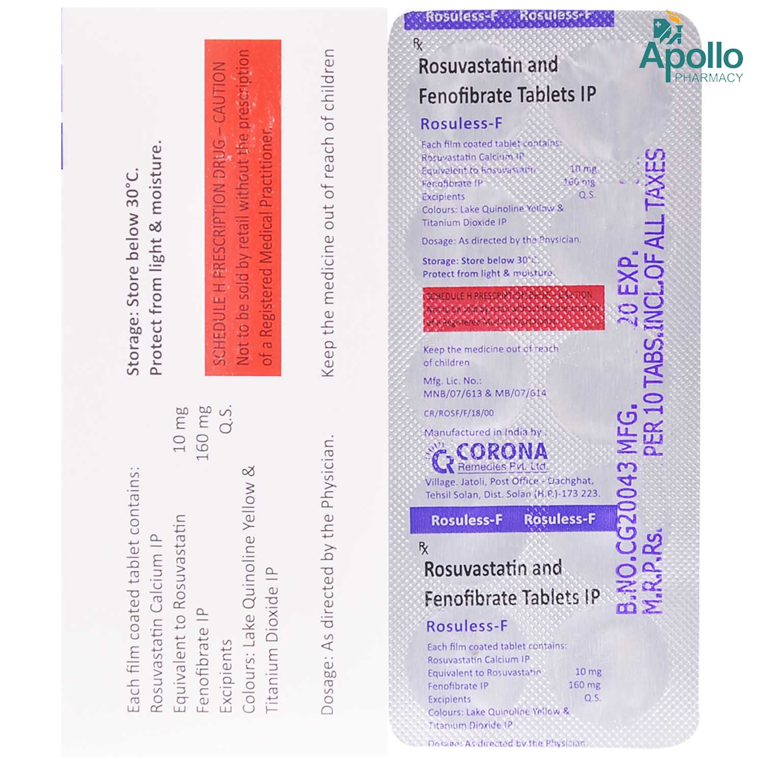 Rosuless F 10 Tablet 10's Price, Uses, Side Effects, Composition - Apollo Pharmacy