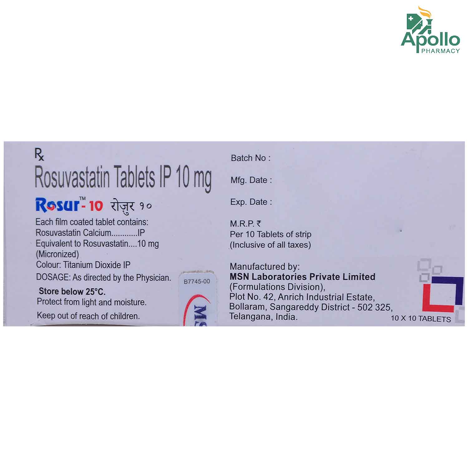 Rosur-10 Tablet 10's Price, Uses, Side Effects, Composition - Apollo ...