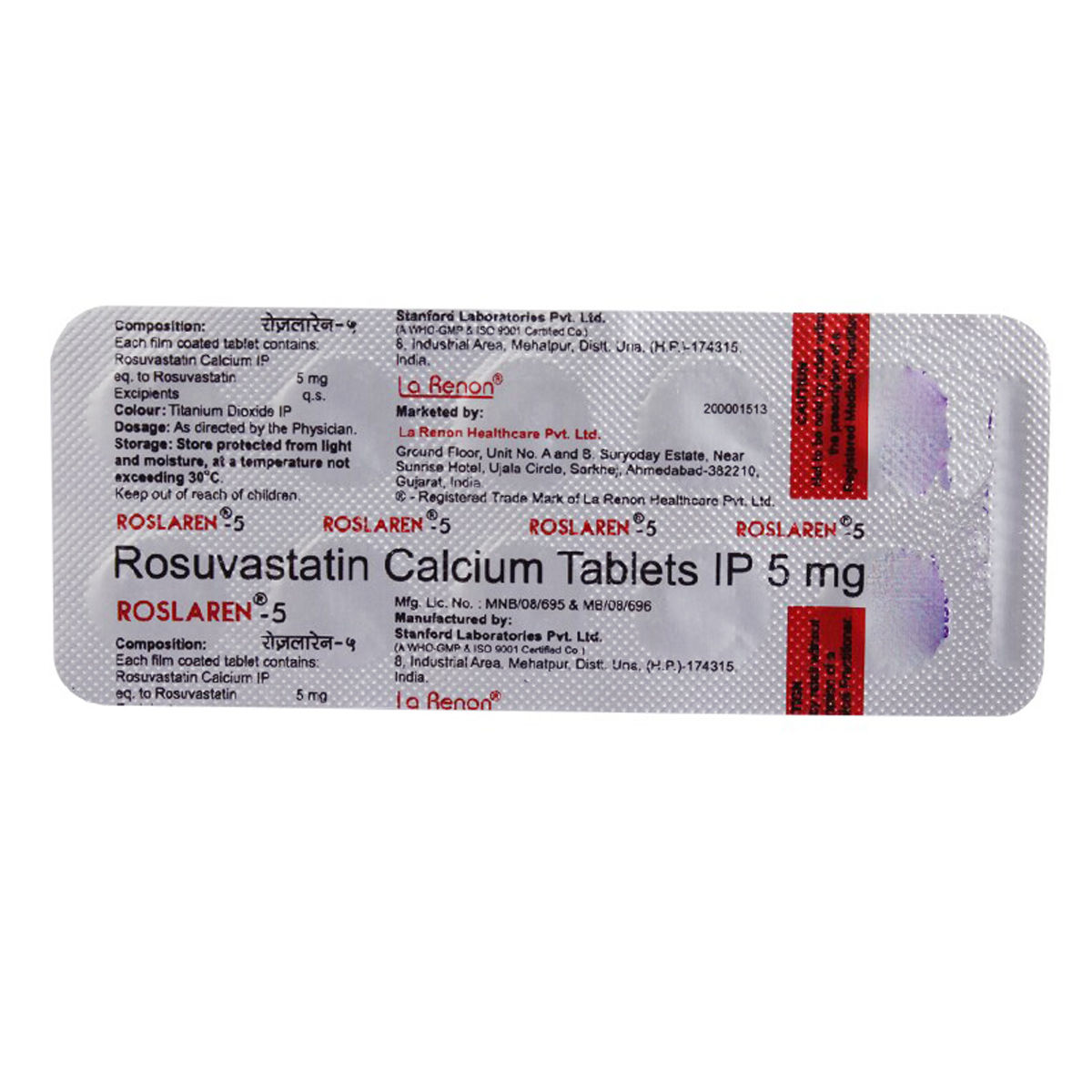 Roslaren-5mg Tablet 10's Price, Uses, Side Effects, Composition ...
