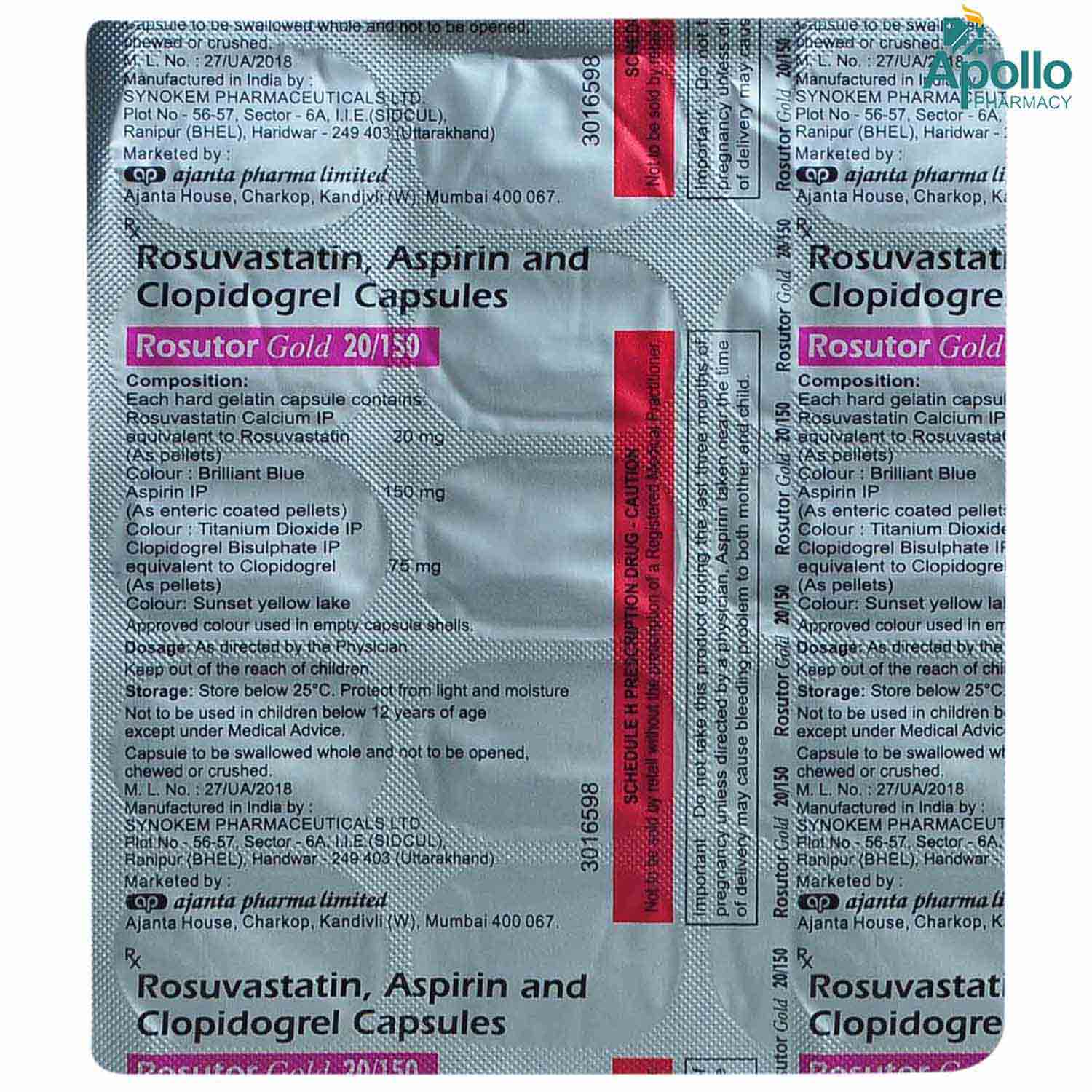 Rosutor Gold 20/150 Capsule 15's Price, Uses, Side Effects, Composition ...