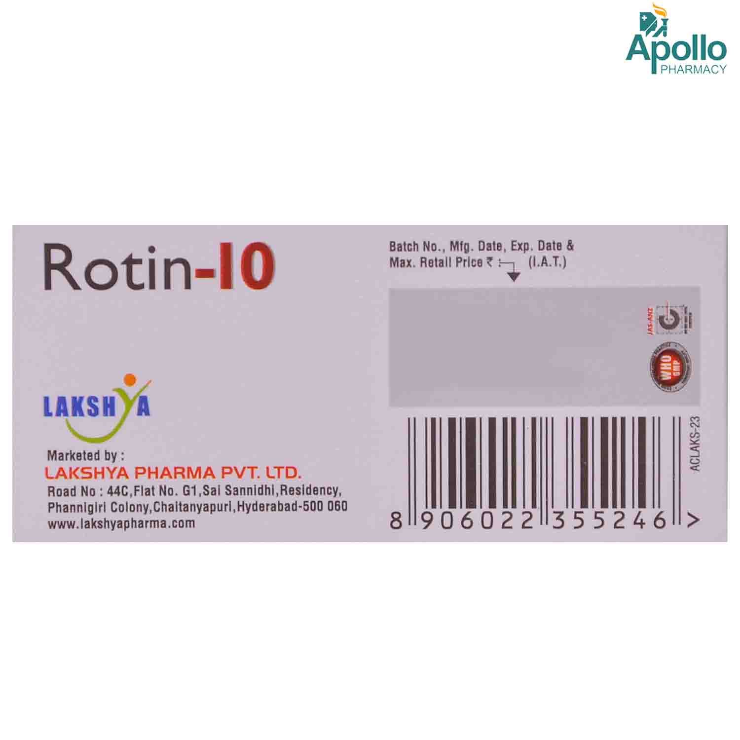 ROTIN 10MG TABLET Price, Uses, Side Effects, Composition - Apollo Pharmacy