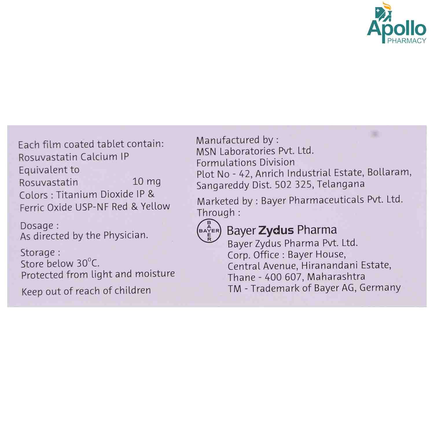 Rovio 10 Tablet 10's Price, Uses, Side Effects, Composition - Apollo ...