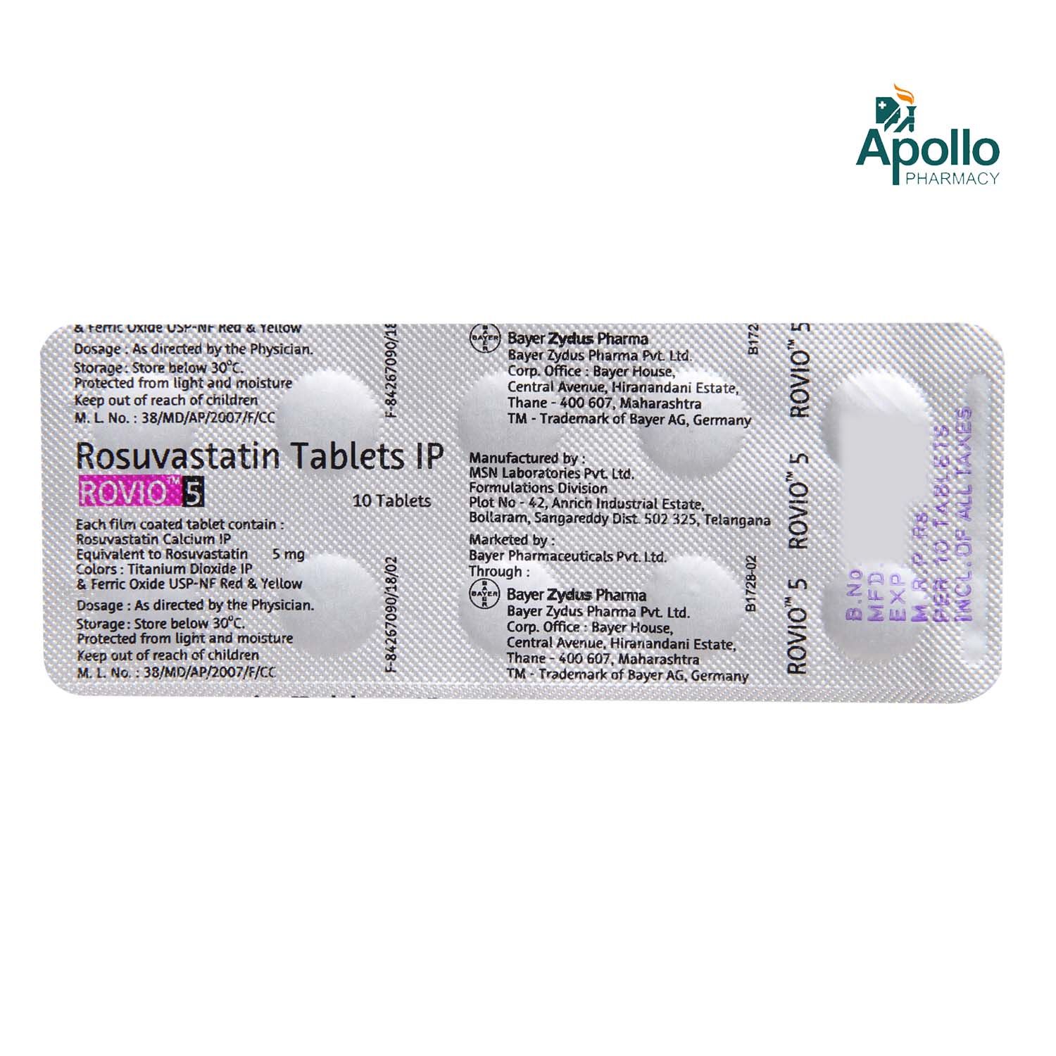 Rovio 5 Tablet 10's Price, Uses, Side Effects, Composition - Apollo ...