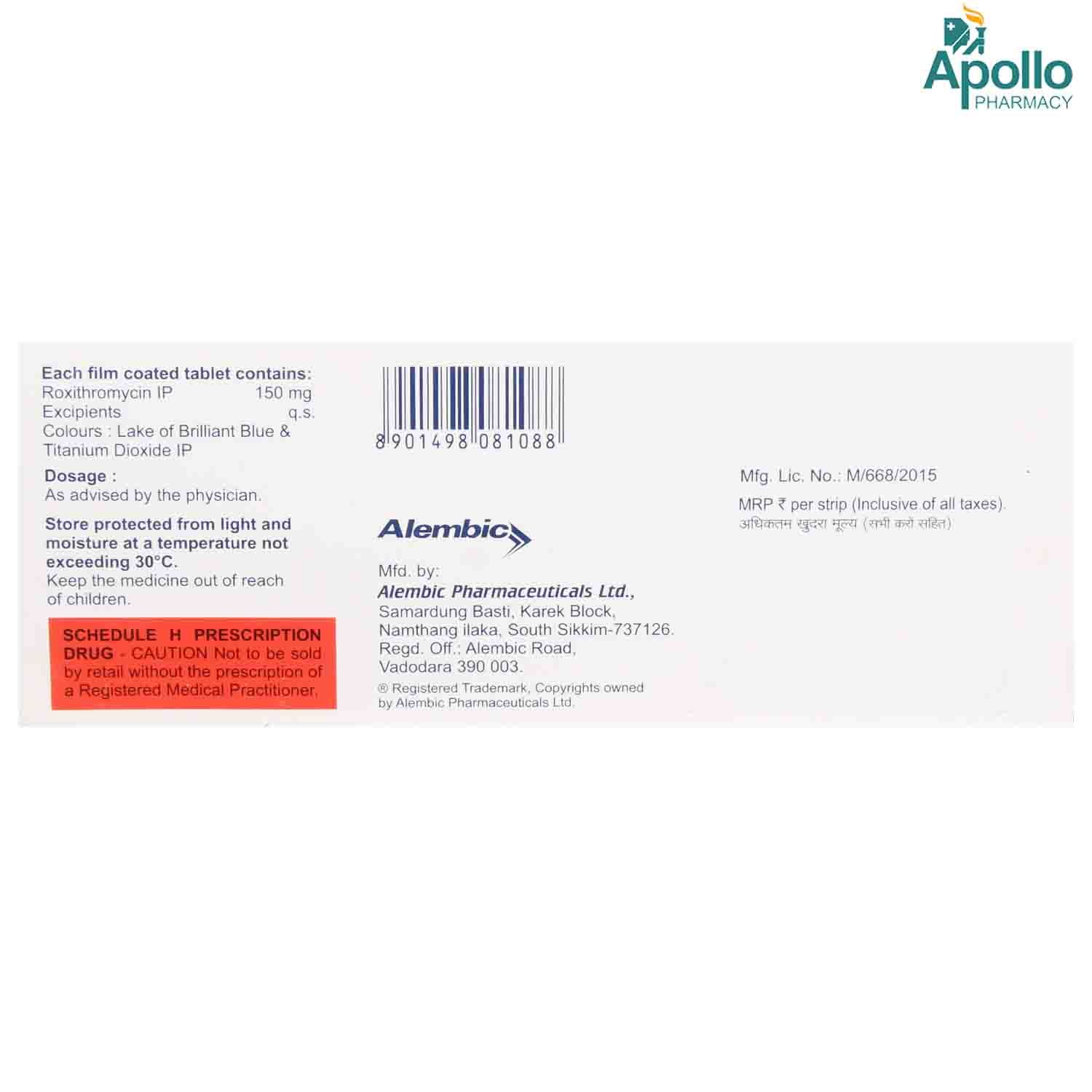 Roxid-150 Tablet 10's Price, Uses, Side Effects, Composition - Apollo ...
