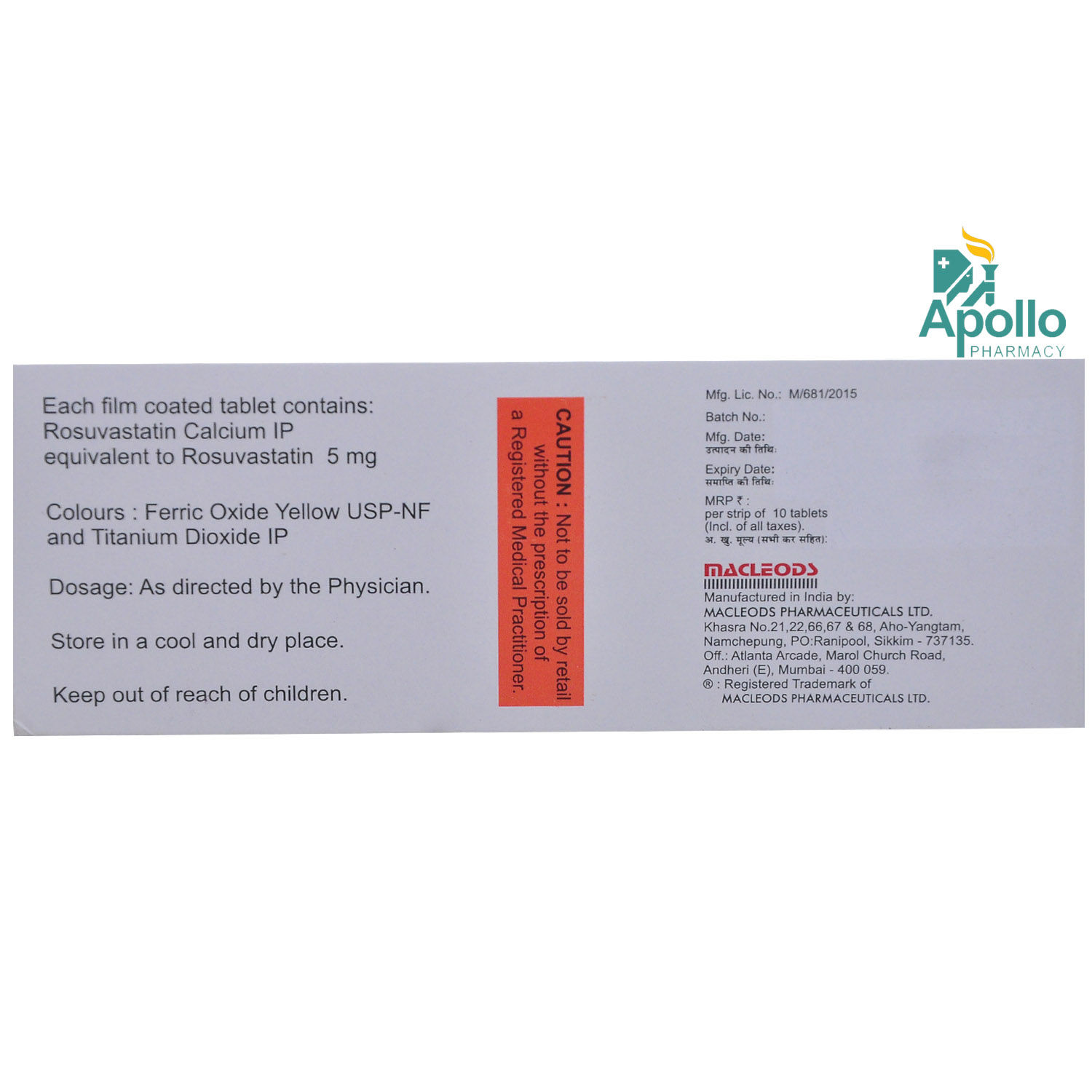 Rozustat 5 Tablet 10's Price, Uses, Side Effects, Composition - Apollo ...