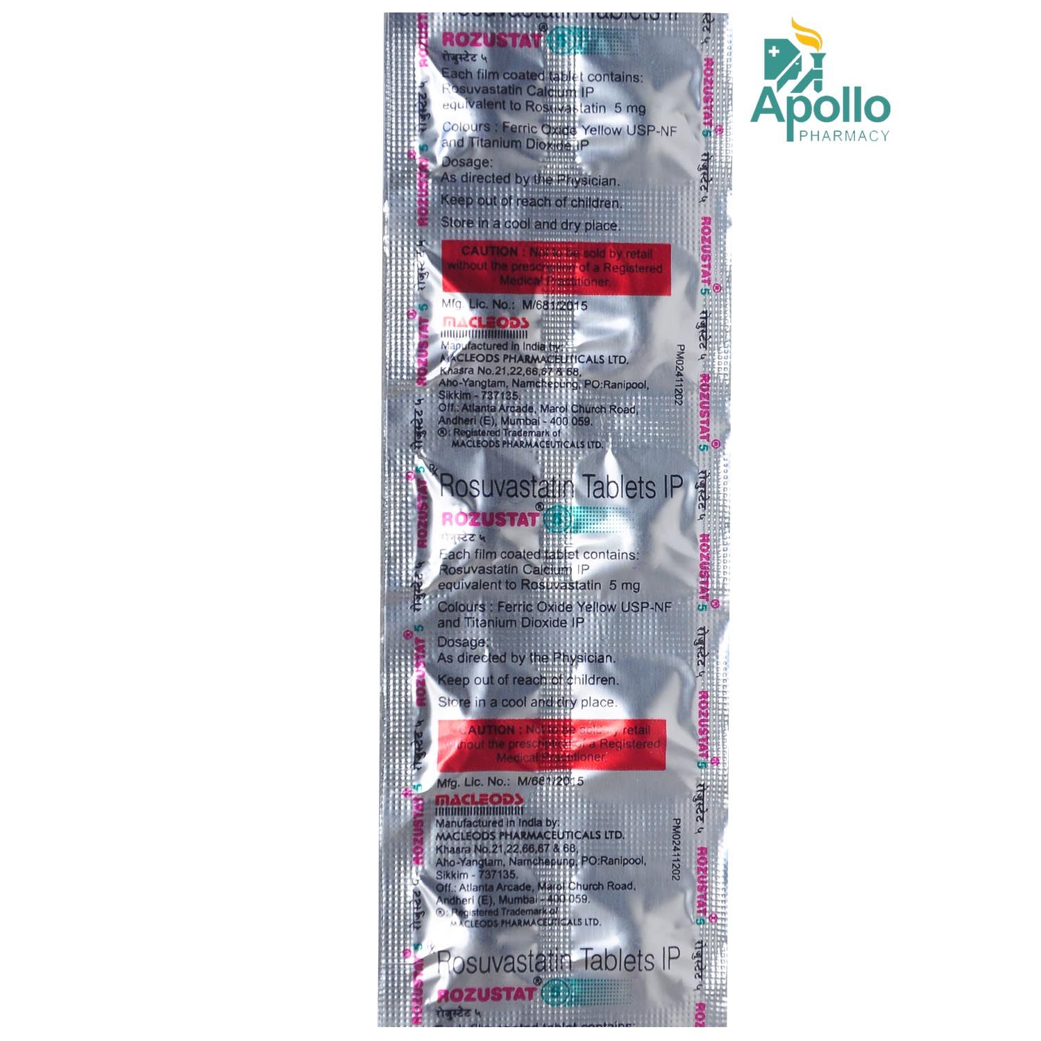 Rozustat 5 Tablet 10's Price, Uses, Side Effects, Composition - Apollo ...
