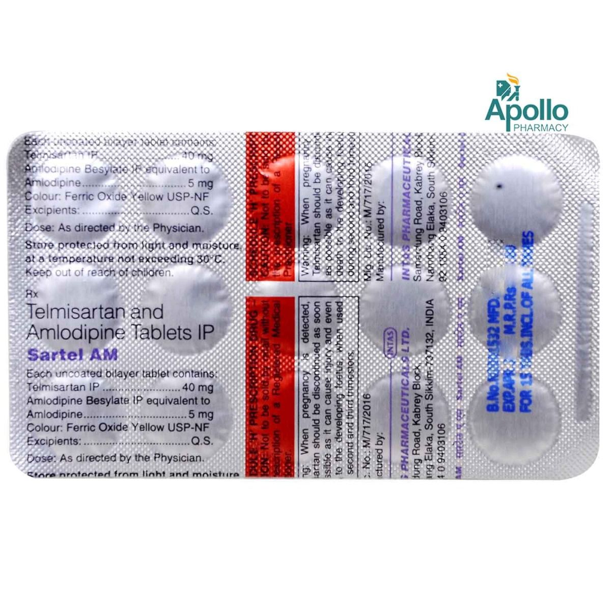 Sartel AM Tablet 15's Price, Uses, Side Effects, Composition - Apollo ...