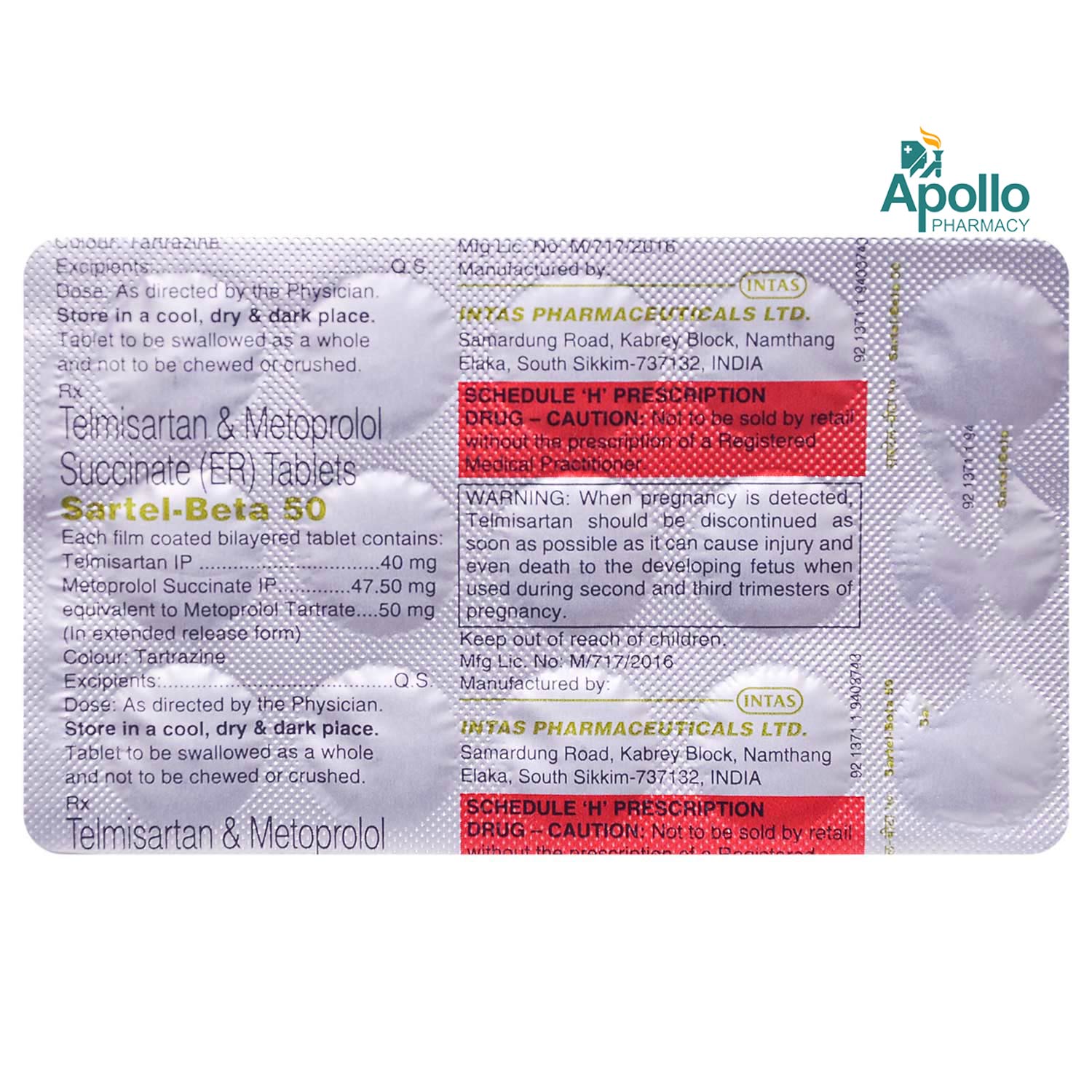 Sartel-Beta 50 Tablet 15's Price, Uses, Side Effects, Composition ...