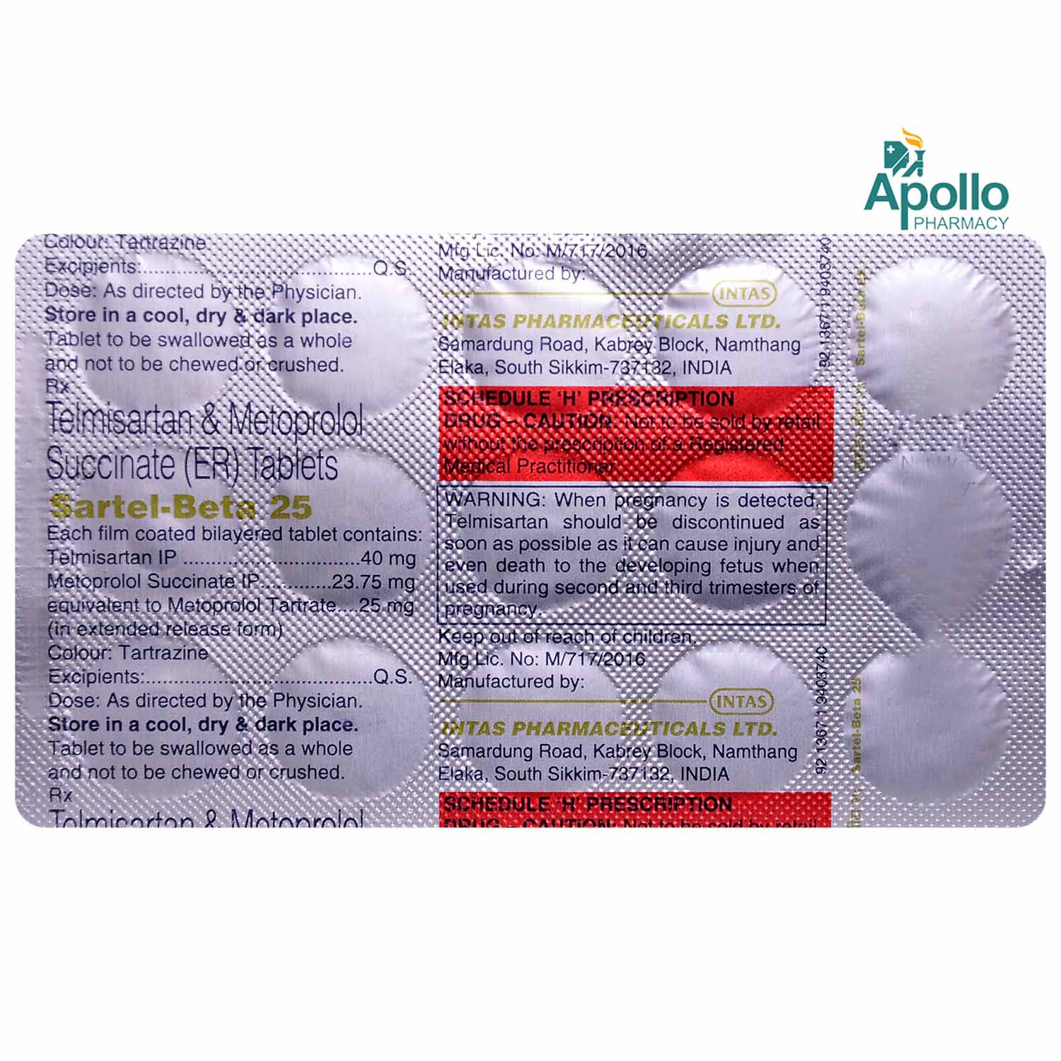 Sartel-Beta 25 Tablet 15's Price, Uses, Side Effects, Composition ...