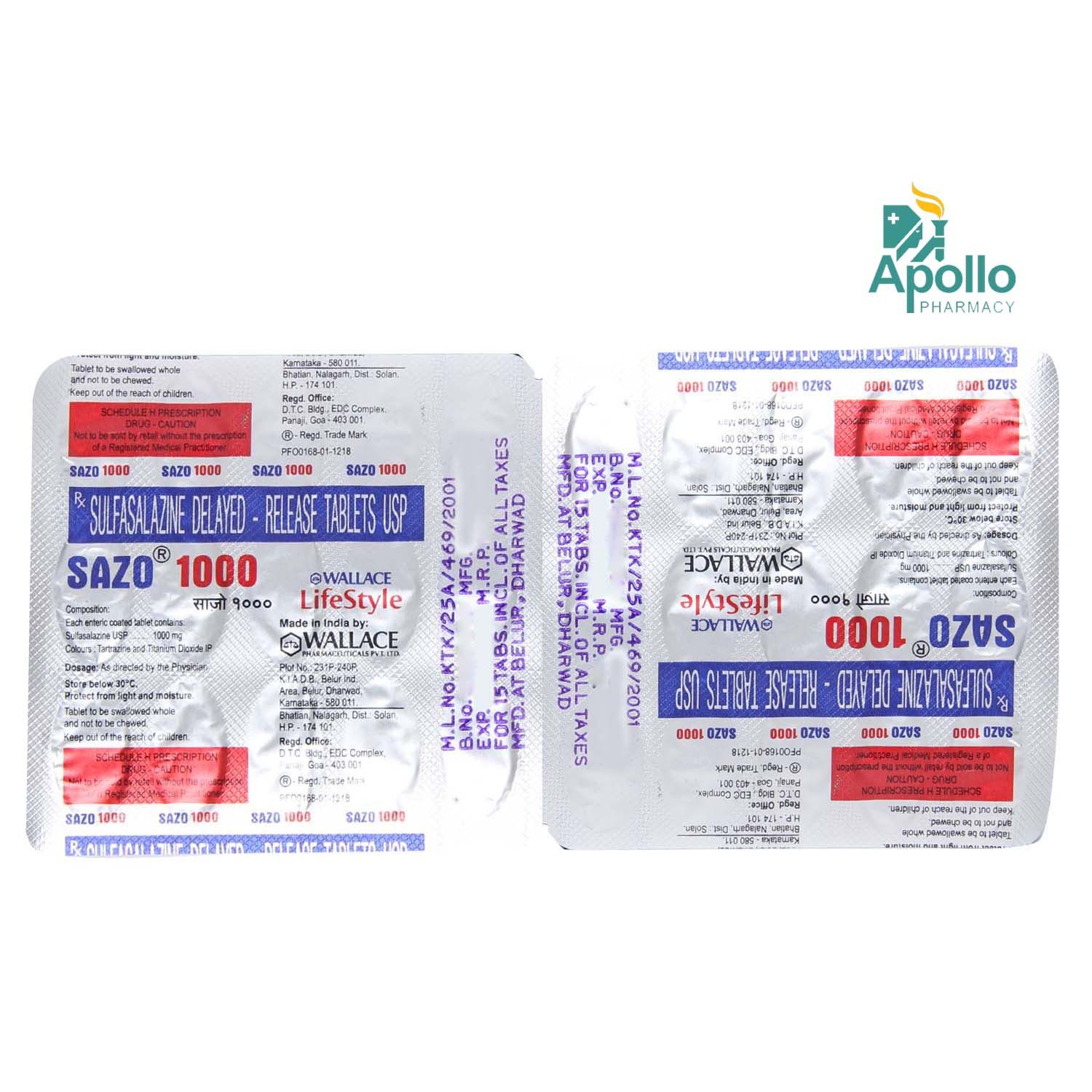 Sazo 1000 Tablet 15's Price, Uses, Side Effects, Composition - Apollo ...