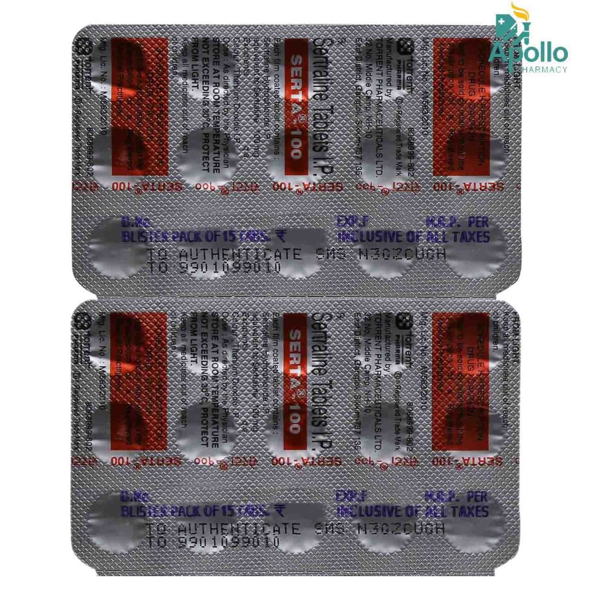 Serta-100 Tablet 15's Price, Uses, Side Effects, Composition - Apollo ...