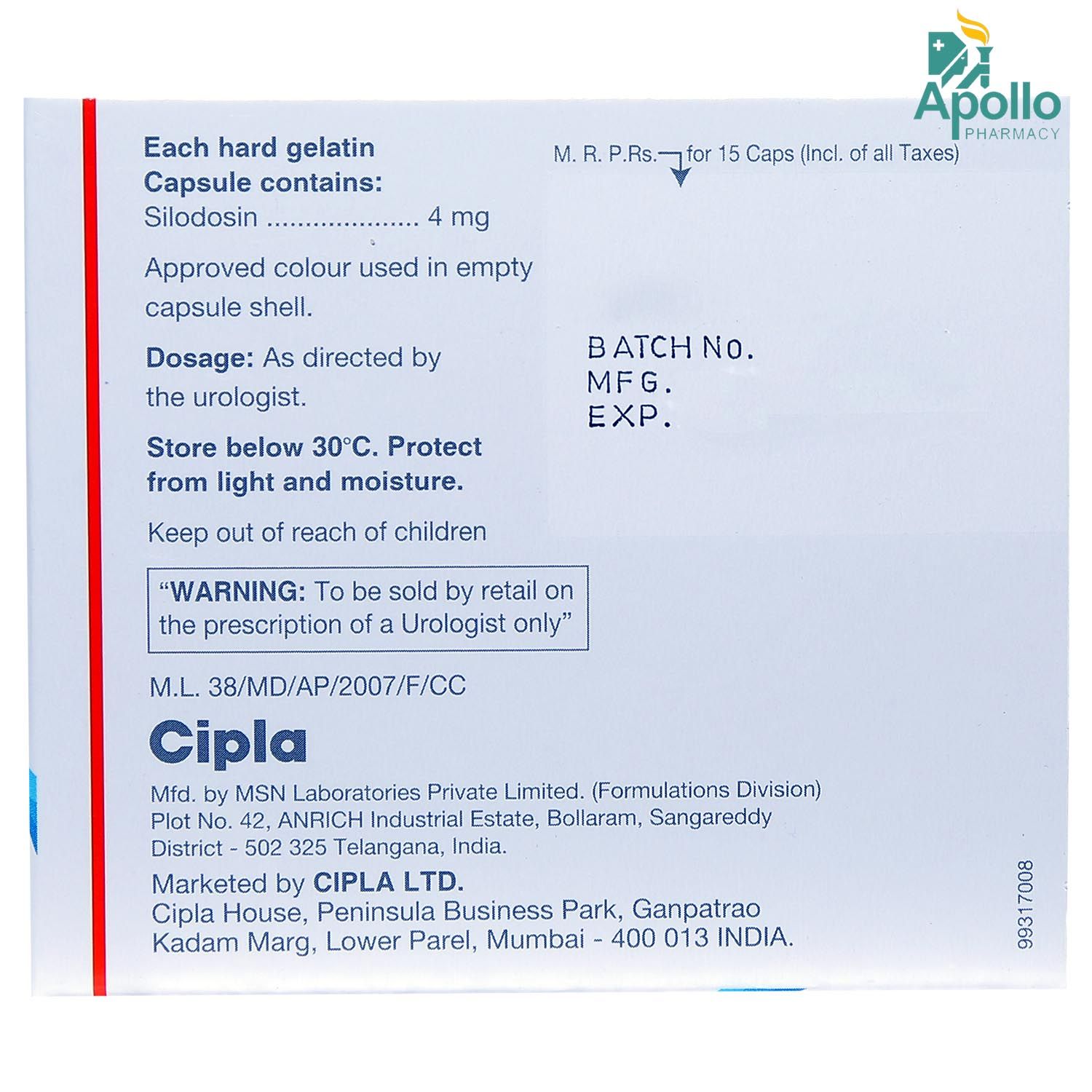 Silofast 4 Capsule 15's Price, Uses, Side Effects, Composition - Apollo ...