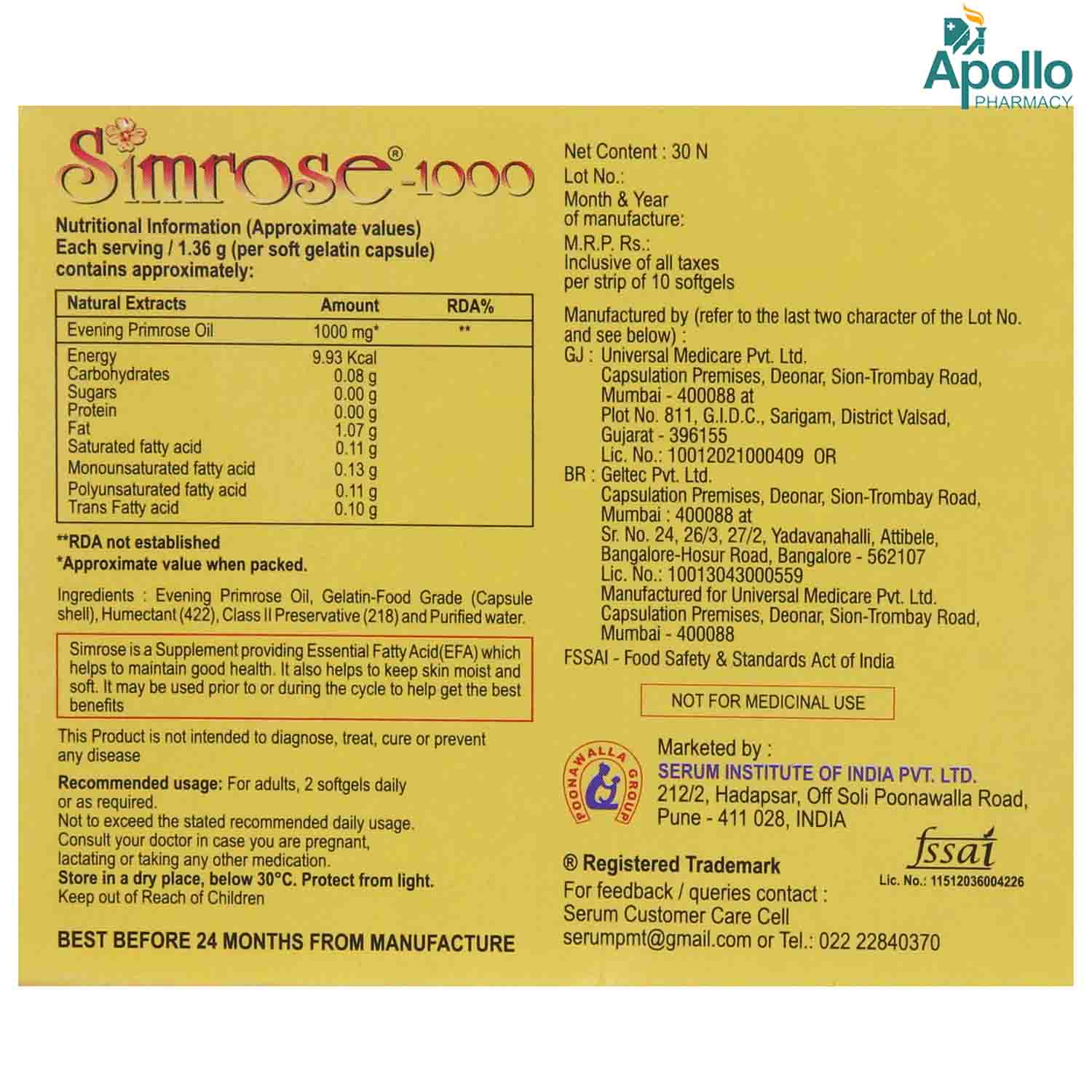 SIMROSE 1000MG CAPSULE Price, Uses, Side Effects, Composition - Apollo ...