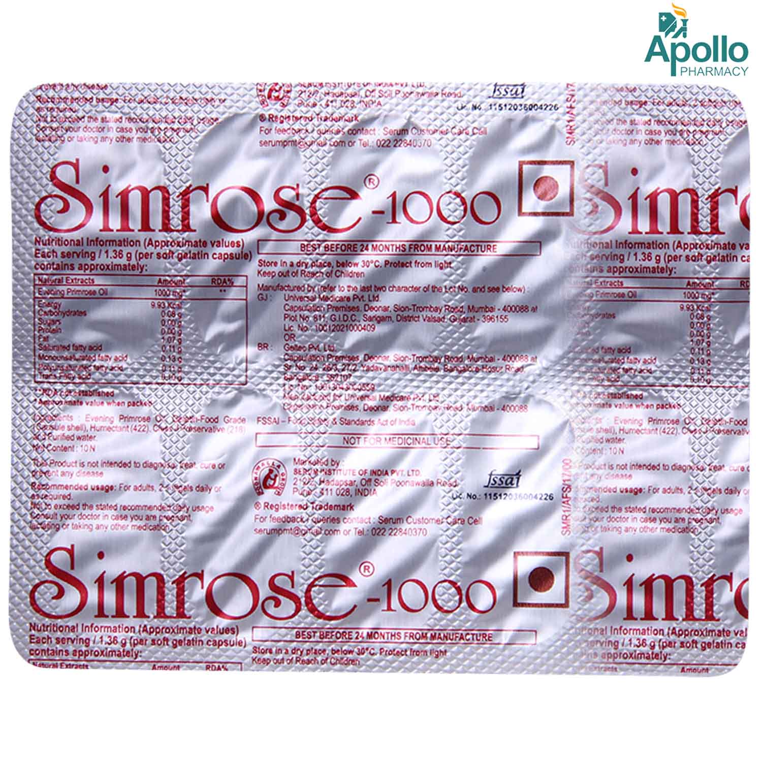 SIMROSE 1000MG CAPSULE Price, Uses, Side Effects, Composition - Apollo ...