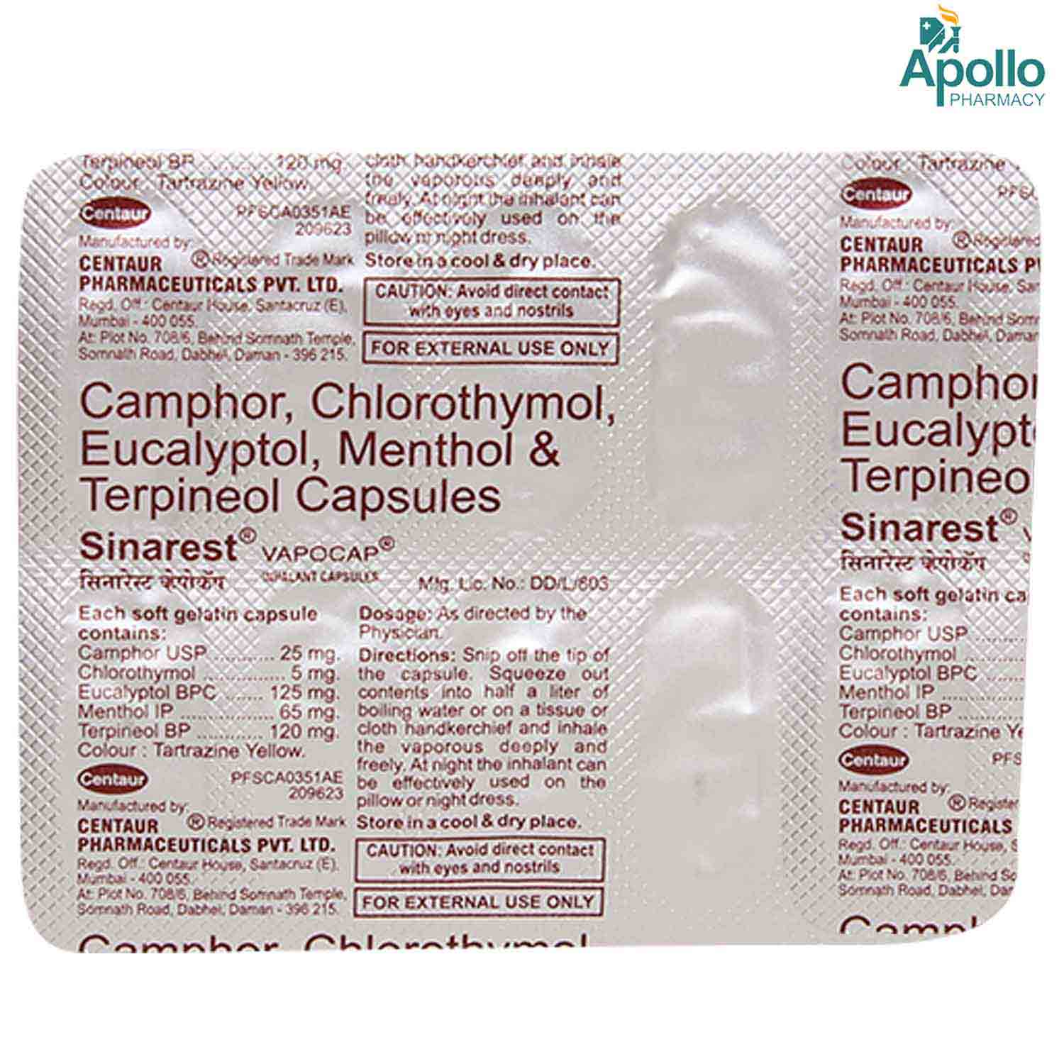 Sinarest Vapocap Inhalant Capsules 10's Price, Uses, Side Effects ...