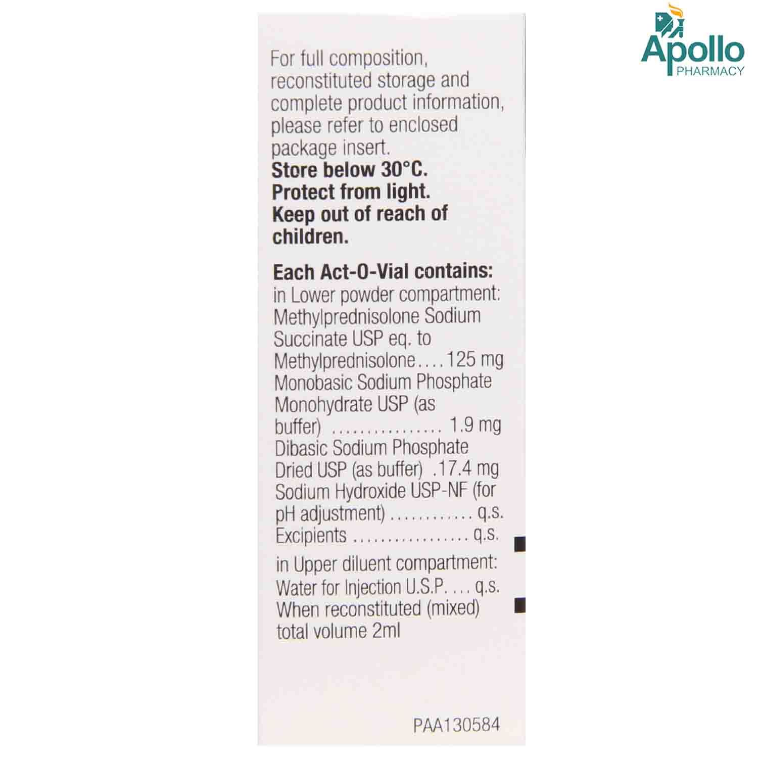 Solu Medrol 125 mg Injection 1's Price, Uses, Side Effects, Composition ...