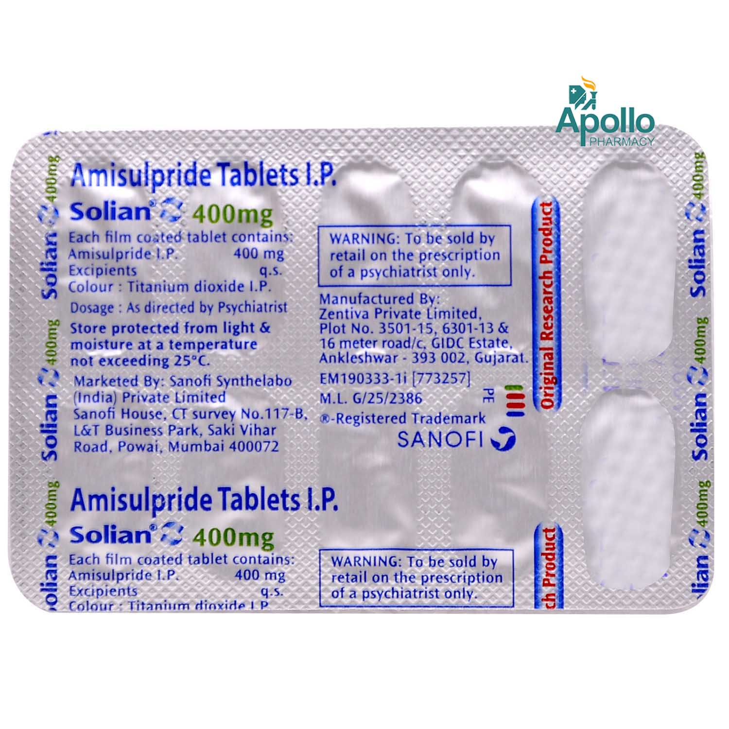 SOLIAN 400MG TABLET Price, Uses, Side Effects, Composition - Apollo ...