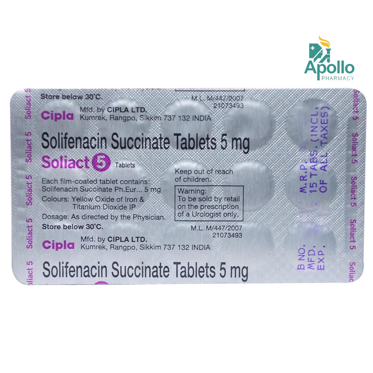 Soliact 5 Tablet 15's Price, Uses, Side Effects, Composition - Apollo ...