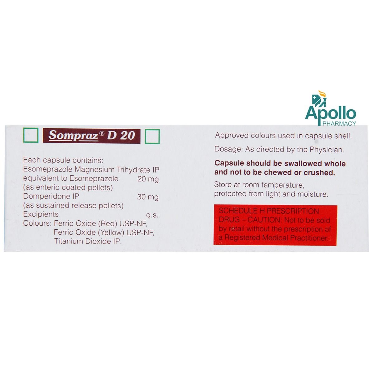 Sompraz D 20 Capsule 15's Price, Uses, Side Effects, Composition ...
