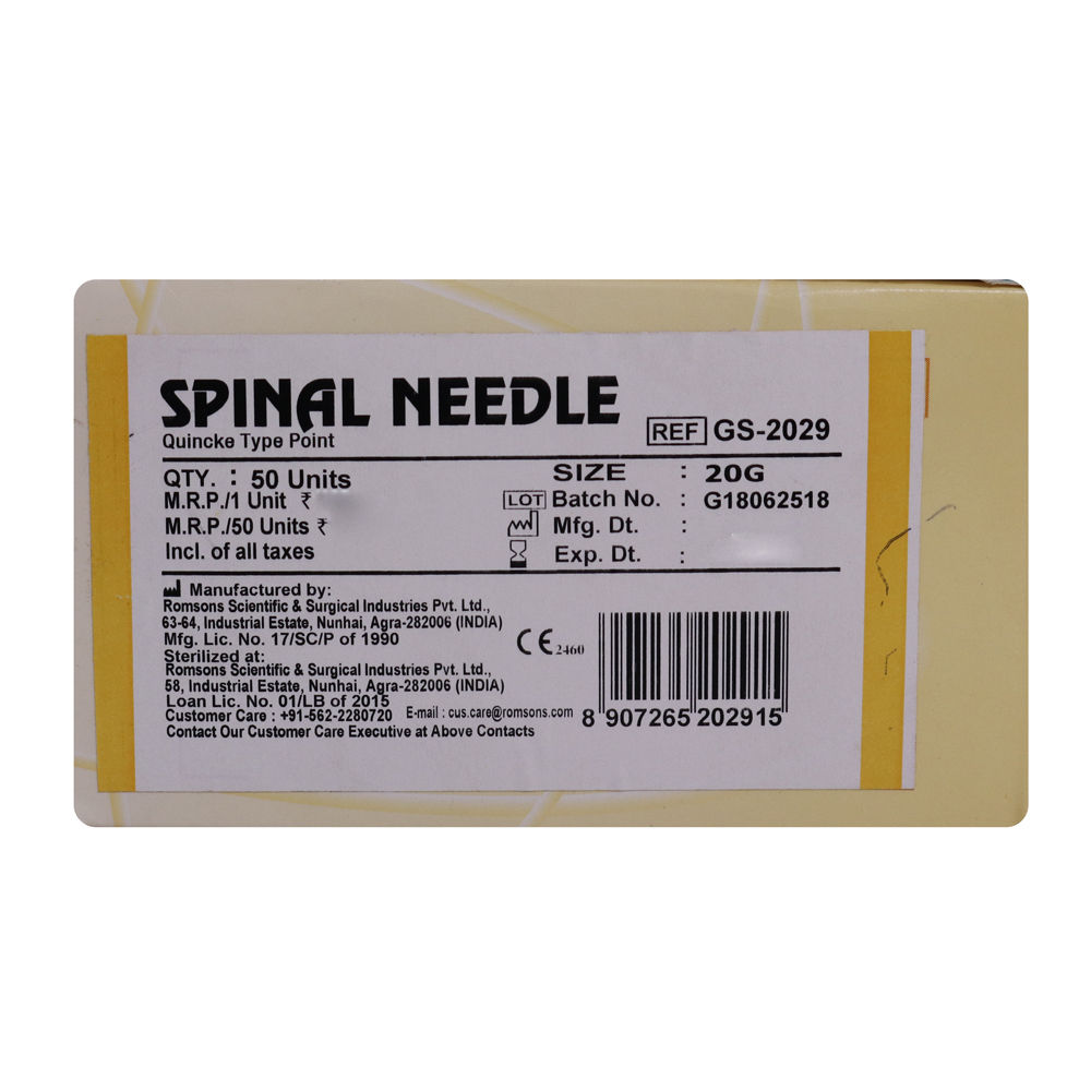 Spinal Needle -20G(Romsons) Price, Uses, Side Effects, Composition ...