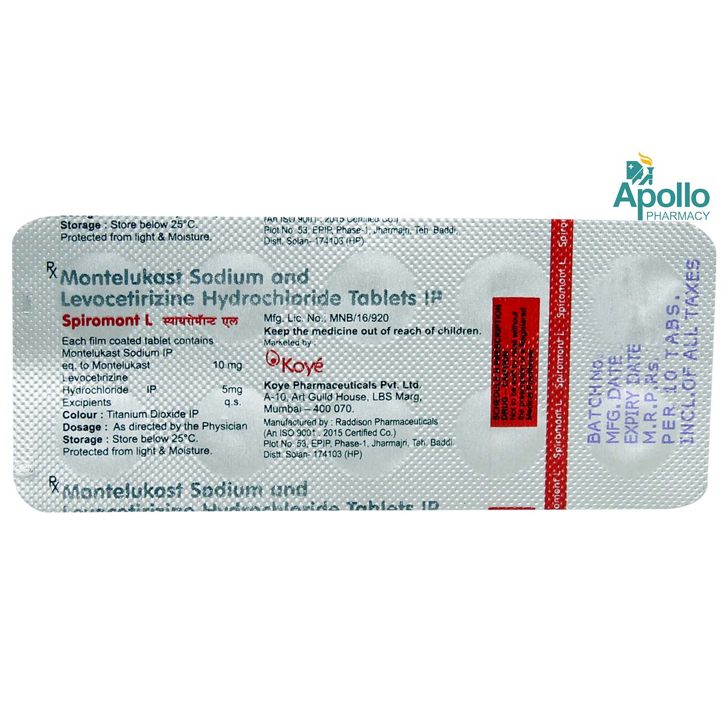 Spiromont L Tablet 10's Price, Uses, Side Effects, Composition - Apollo ...