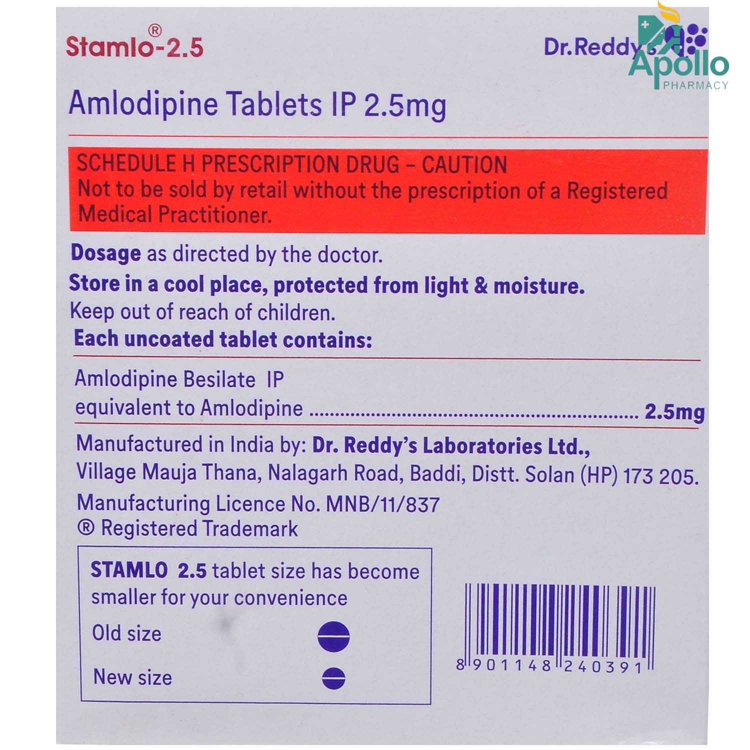Stamlo-2.5 Tablet 30's Price, Uses, Side Effects, Composition - Apollo ...