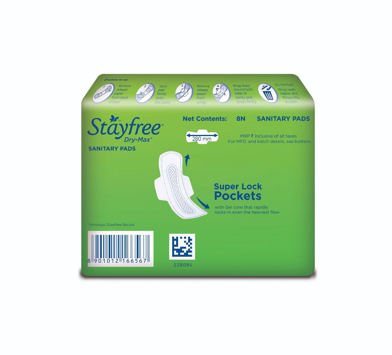 Stayfree Dry-Max Ultra-Dry Pads With Wings, 8 Count Price, Uses, Side ...