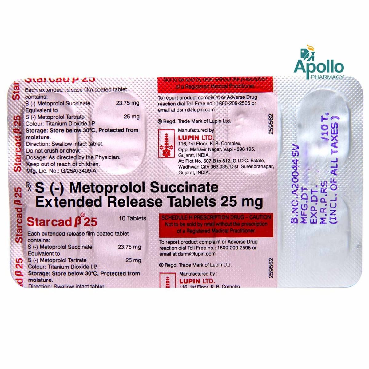 Starcad Beta 25 mg Tablet 10's Price, Uses, Side Effects, Composition ...