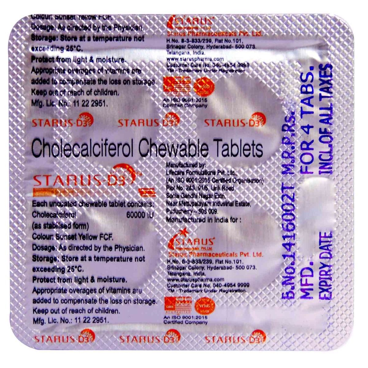 Starus D3 60K IU Tablet 4's Price, Uses, Side Effects, Composition ...