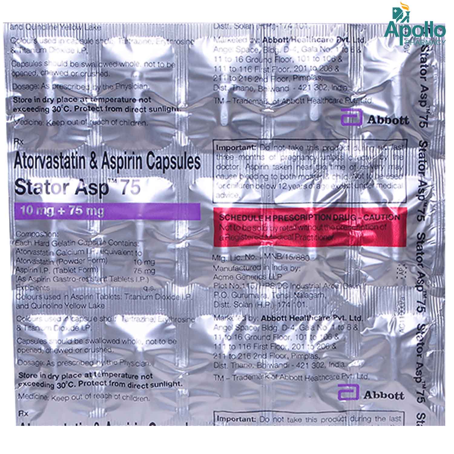 Stator Asp 75 Capsule 15's Price, Uses, Side Effects, Composition ...