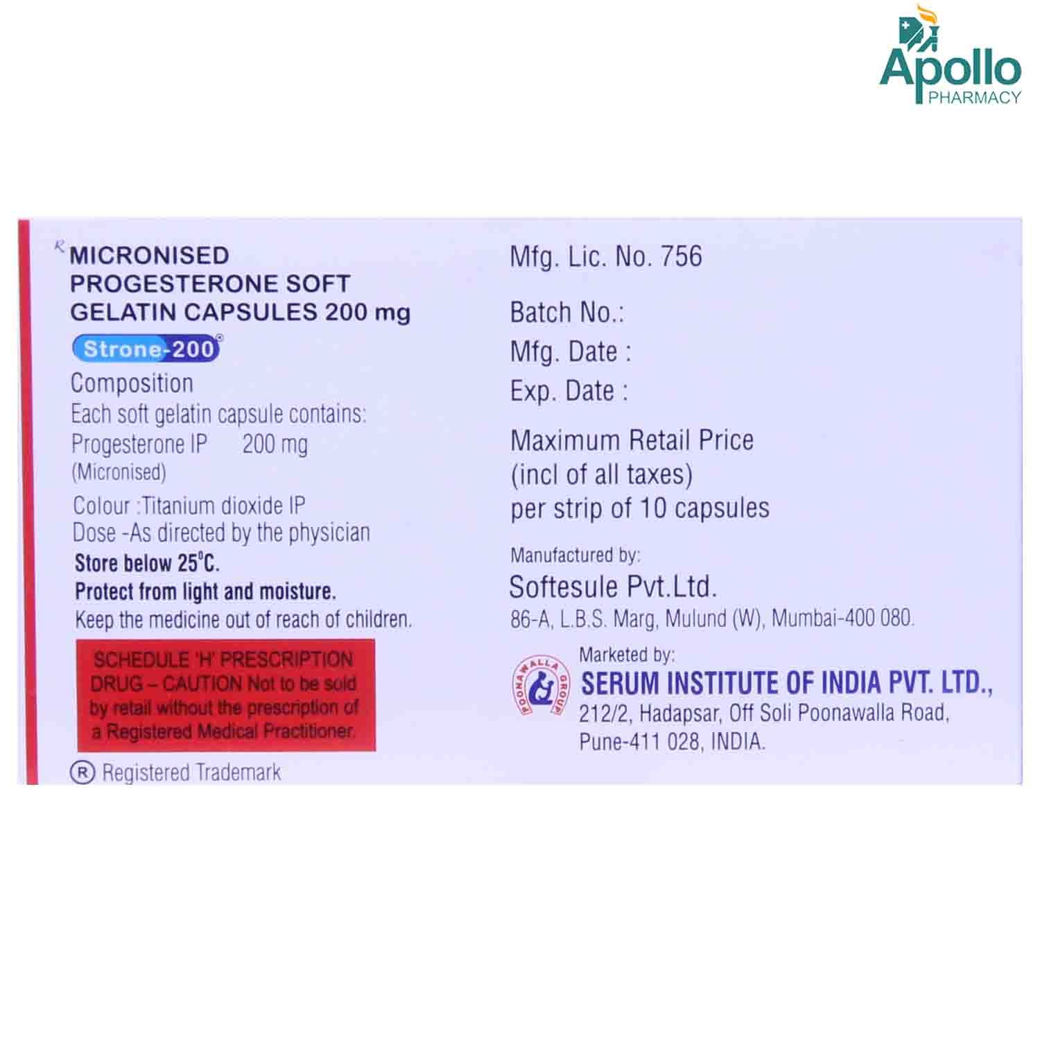 Strone-200 Capsule 10's Price, Uses, Side Effects, Composition - Apollo ...