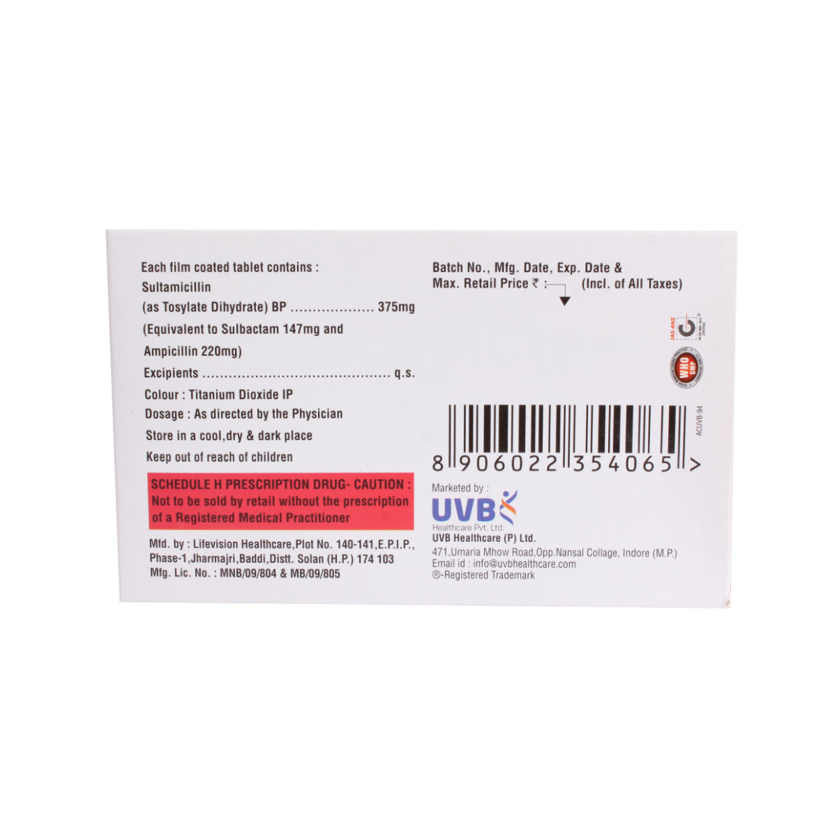 Sultapro-375 Tablet 10's Price, Uses, Side Effects, Composition ...