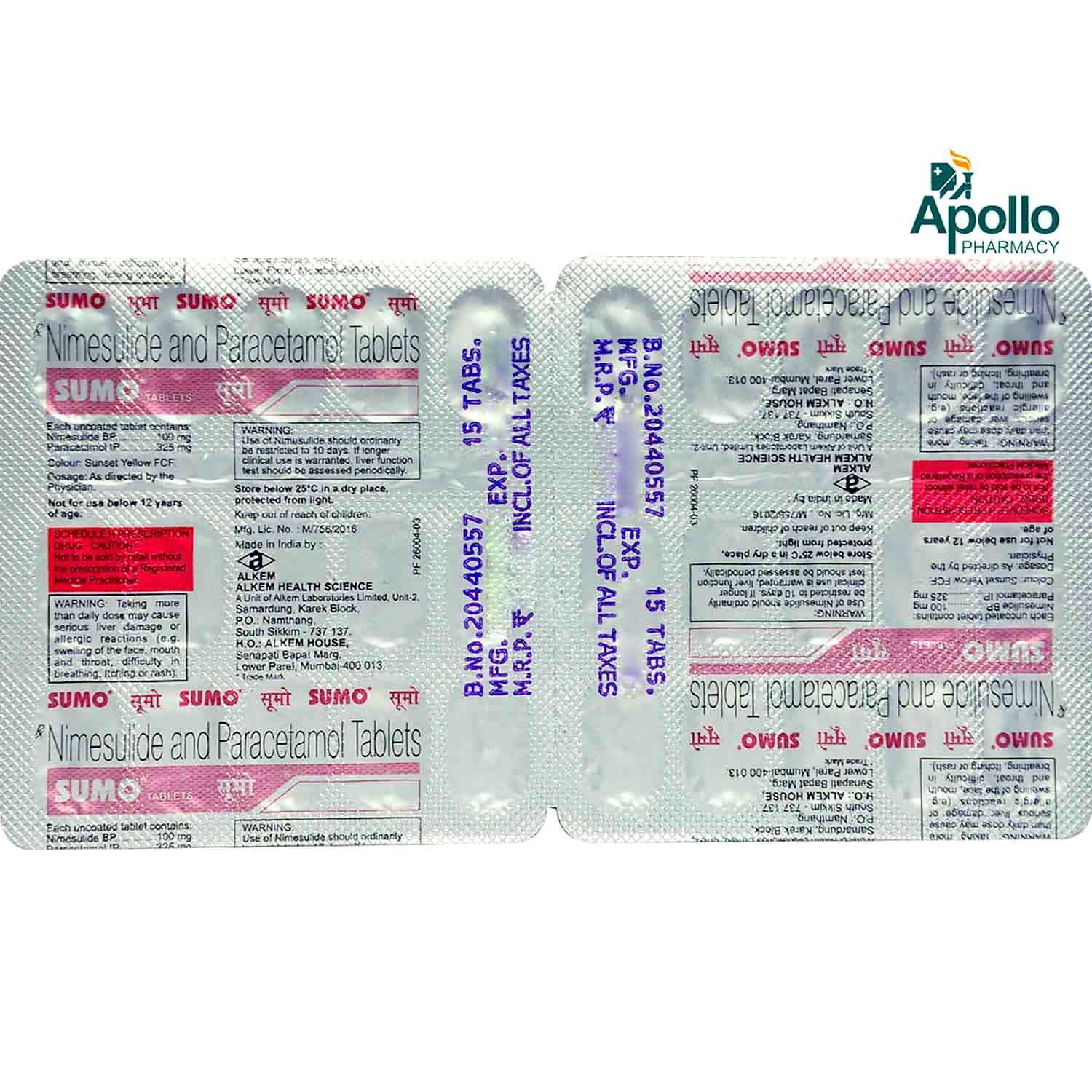 Sumo Tablet 15's Price, Uses, Side Effects, Composition - Apollo Pharmacy
