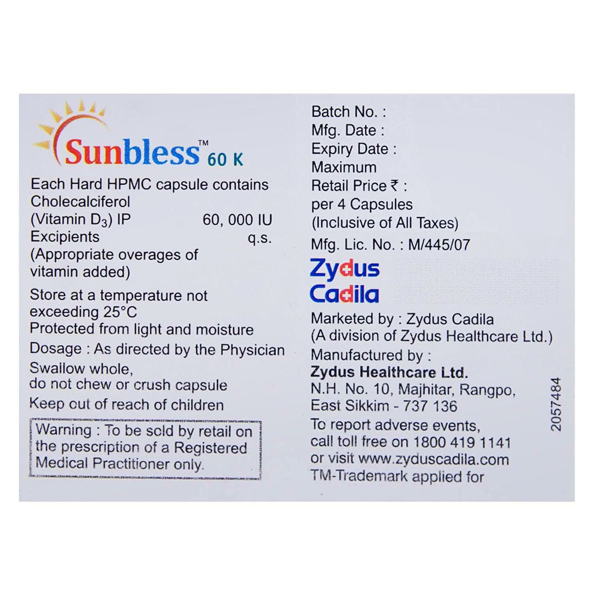 Sunbless 60K Capsule 4's Price, Uses, Side Effects, Composition ...