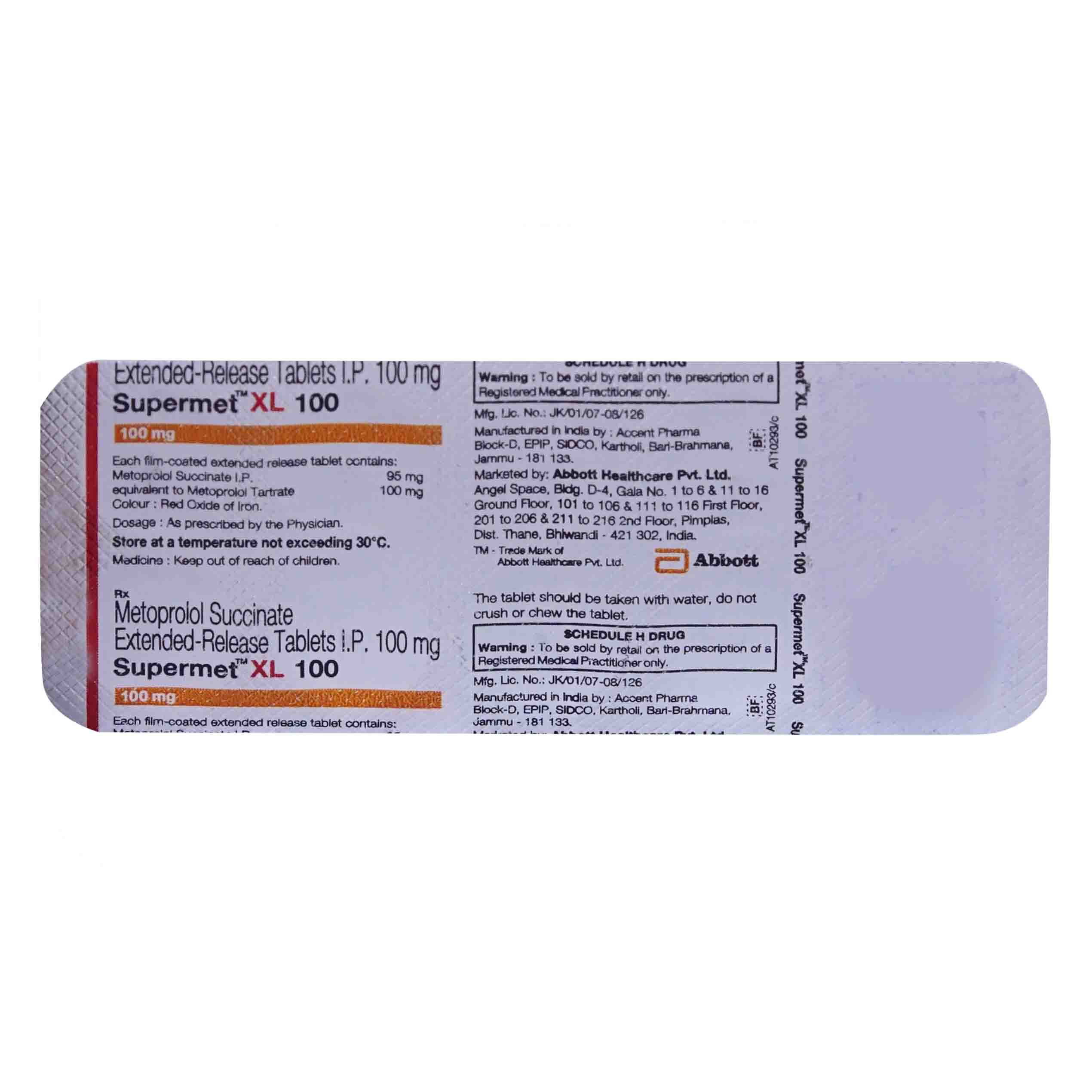 Supermet XL 100 Tablet 10's Price, Uses, Side Effects, Composition - Apollo Pharmacy