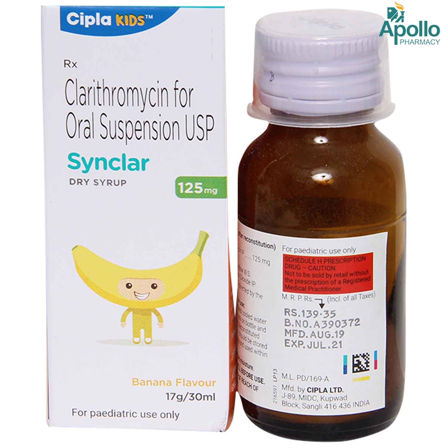 Synclar 125 mg Banana Flavour Dry Syrup 30 ml Price, Uses, Side Effects ...