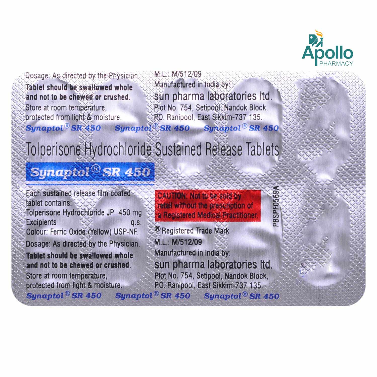 Synaptol SR 450 Tablet 10's Price, Uses, Side Effects, Composition ...