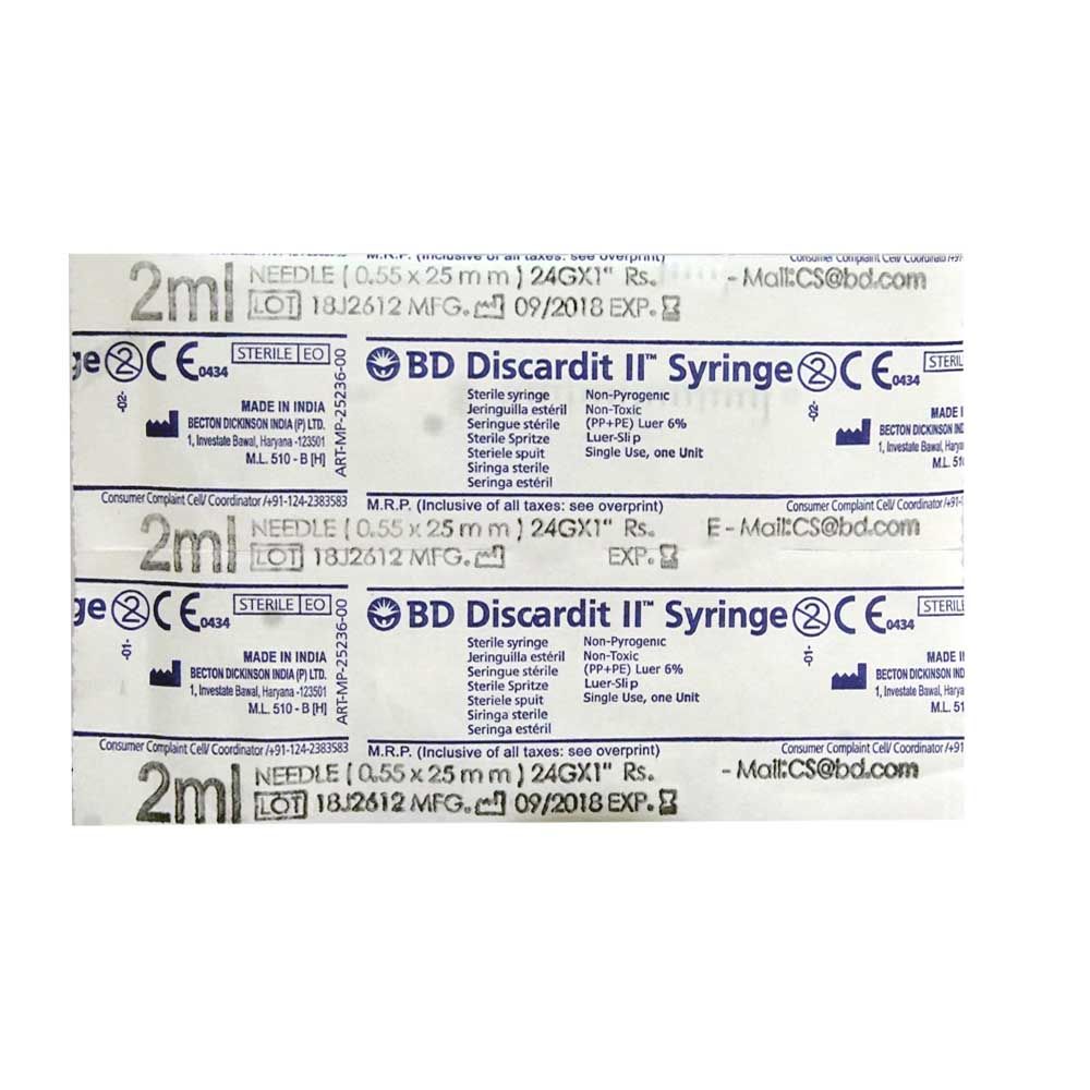 BD Discardit II Syringes 23G 2 ml with Needle 1's Price, Uses, Side Effects, Composition ...
