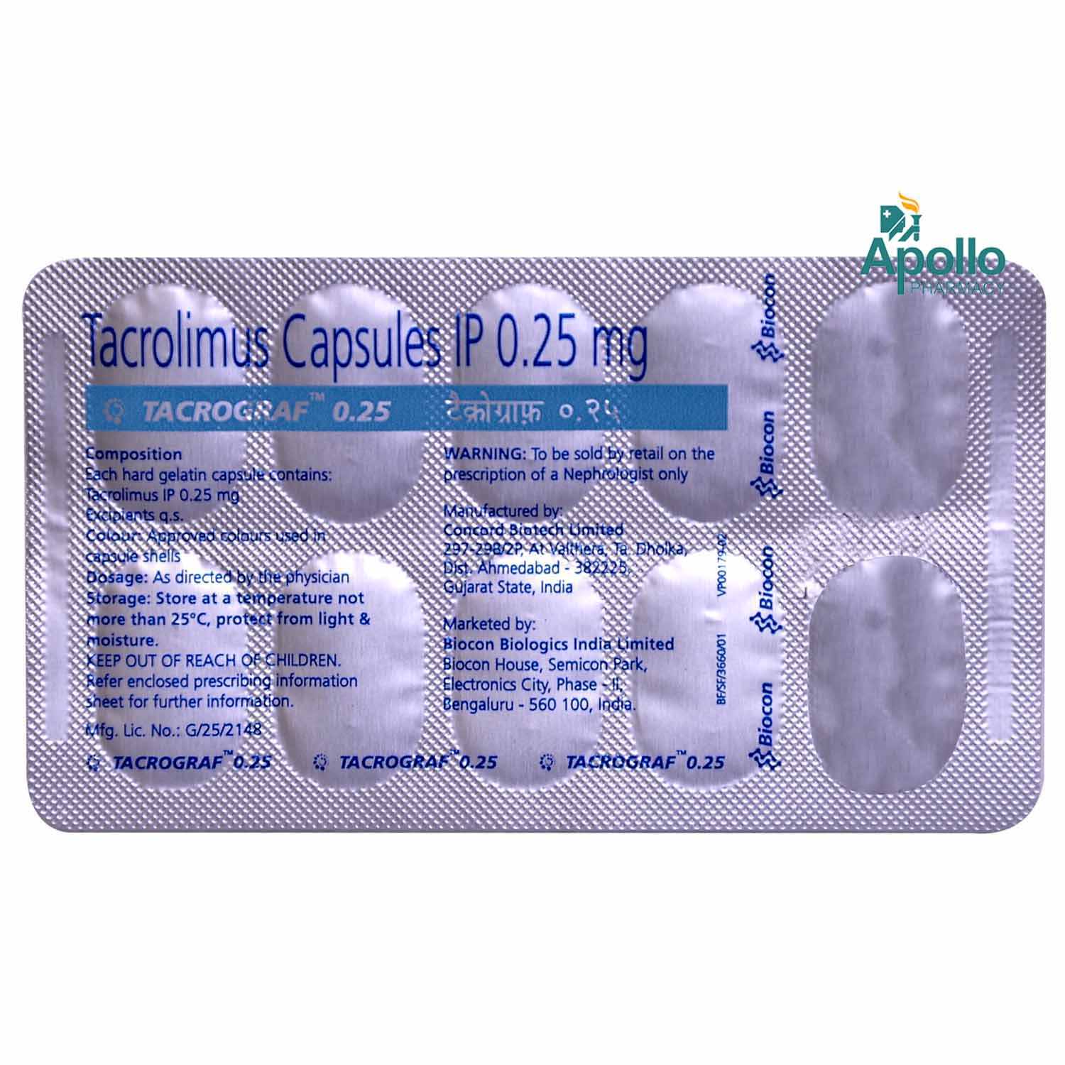 Tacrograf 0.25 Tablet 10's Price, Uses, Side Effects, Composition ...