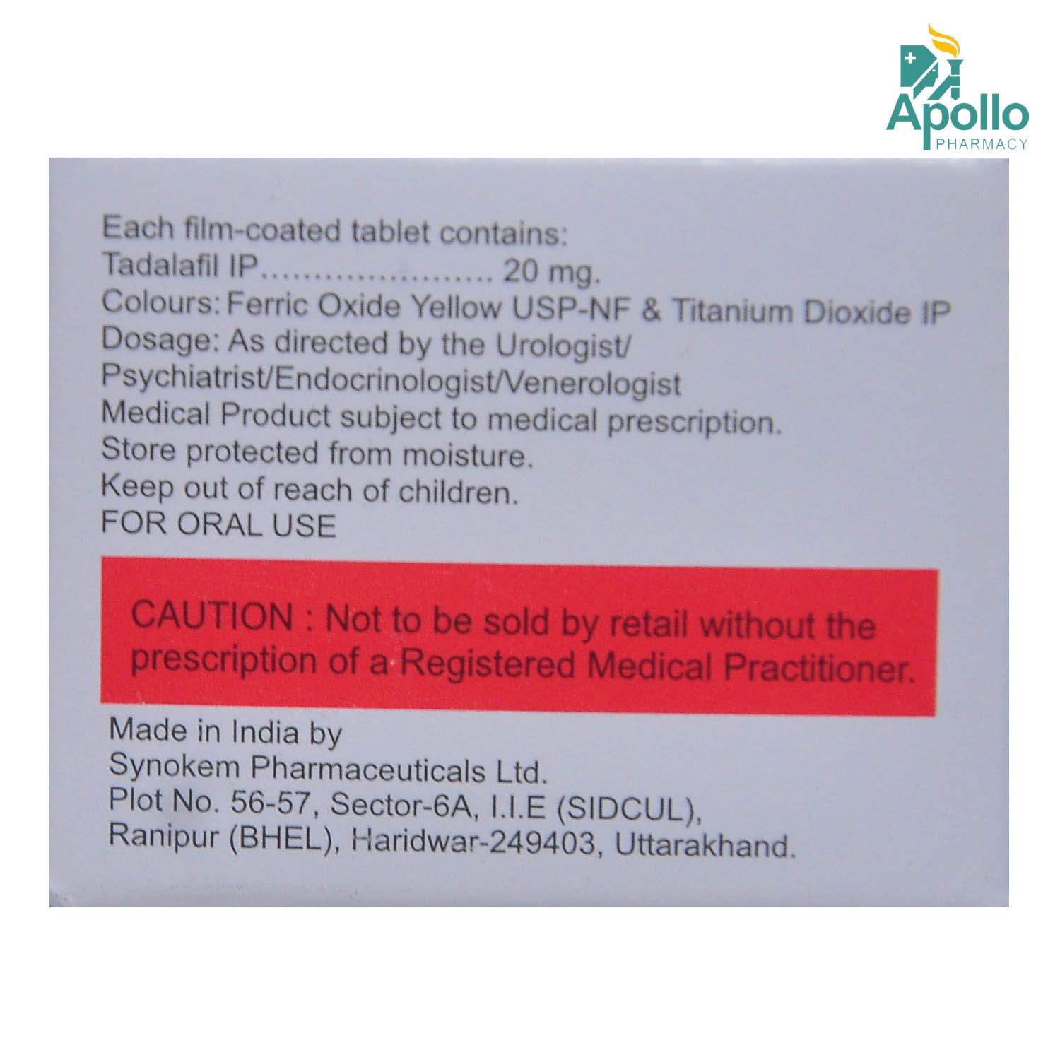 Tadact-20 Tablet 10's Price, Uses, Side Effects, Composition - Apollo ...