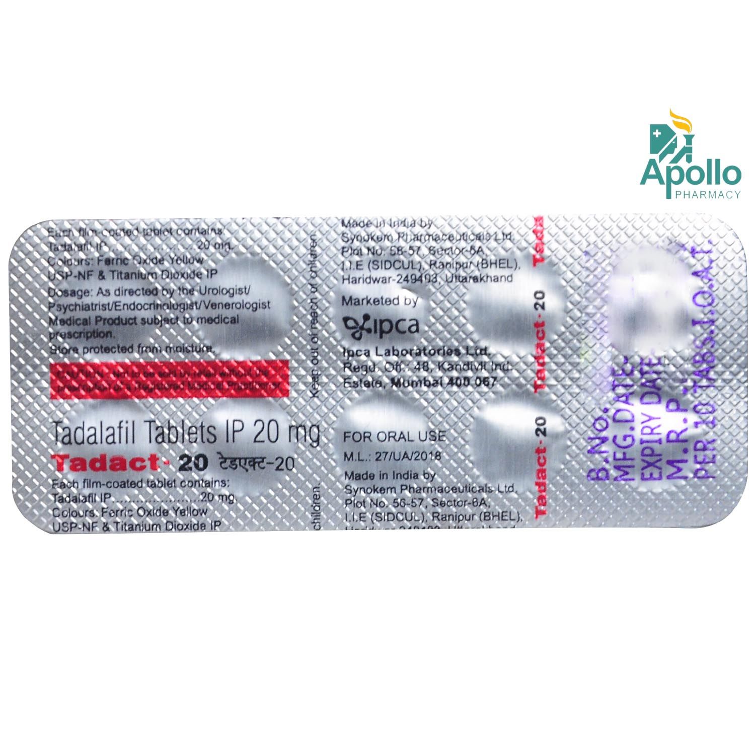 Tadact-20 Tablet 10's Price, Uses, Side Effects, Composition - Apollo ...