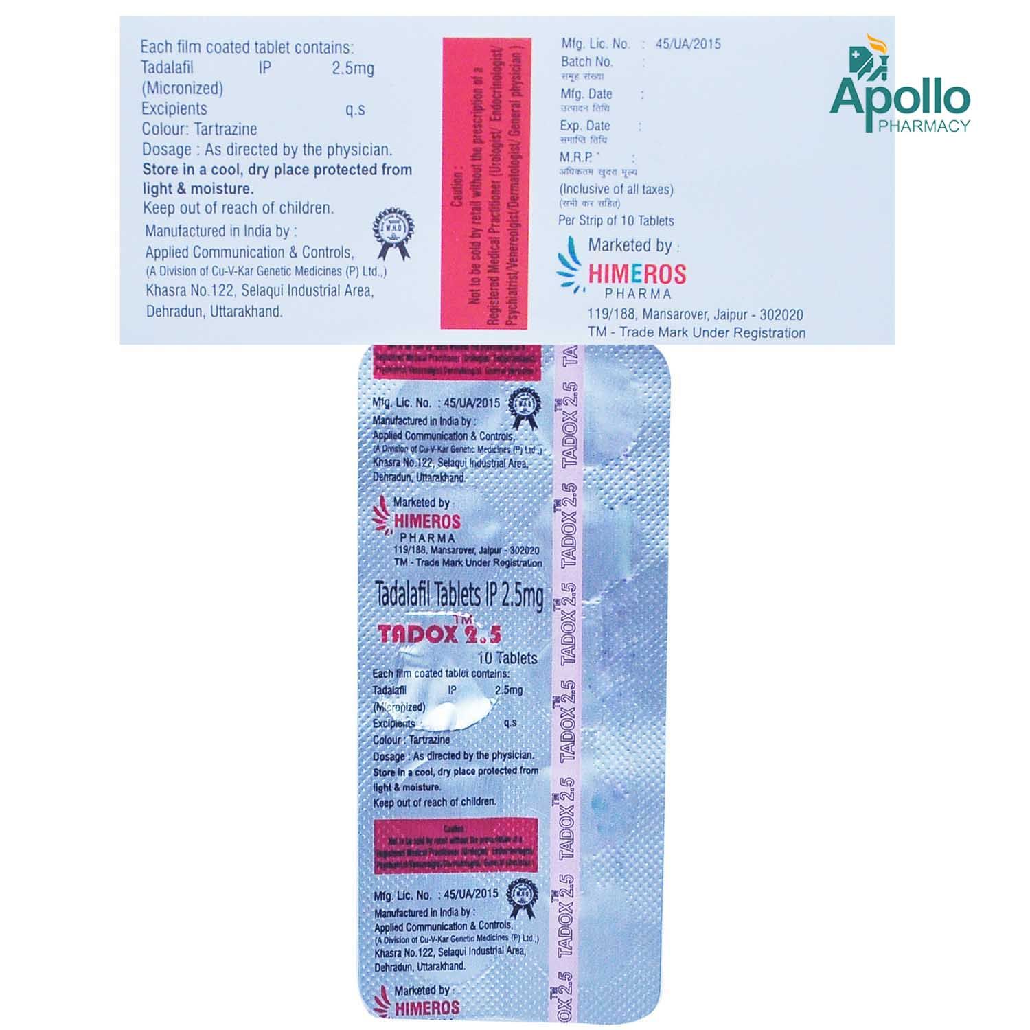 Tadox 2.5 Tablet 10's Price, Uses, Side Effects, Composition - Apollo ...