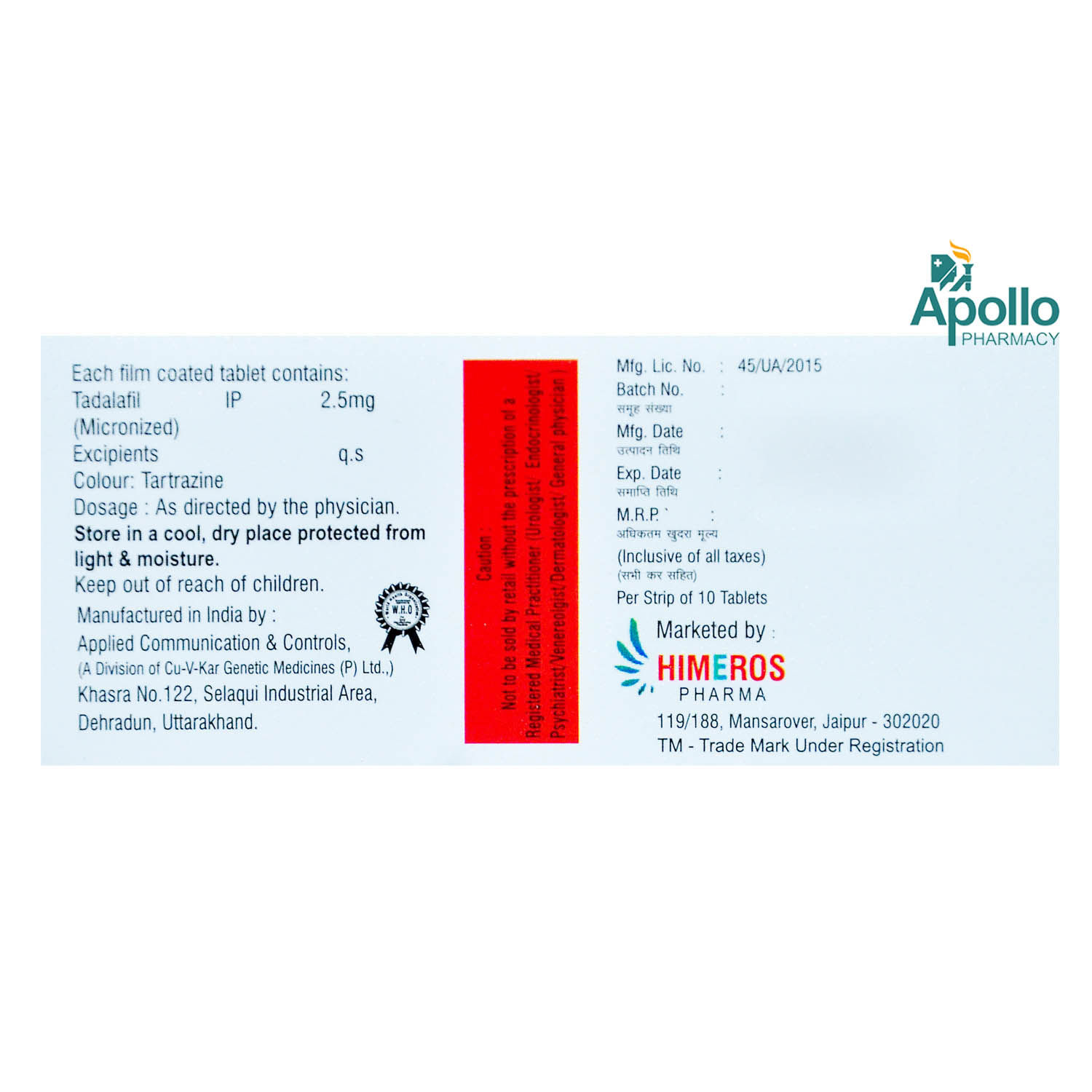 Tadox 2.5 Tablet 10's Price, Uses, Side Effects, Composition - Apollo ...