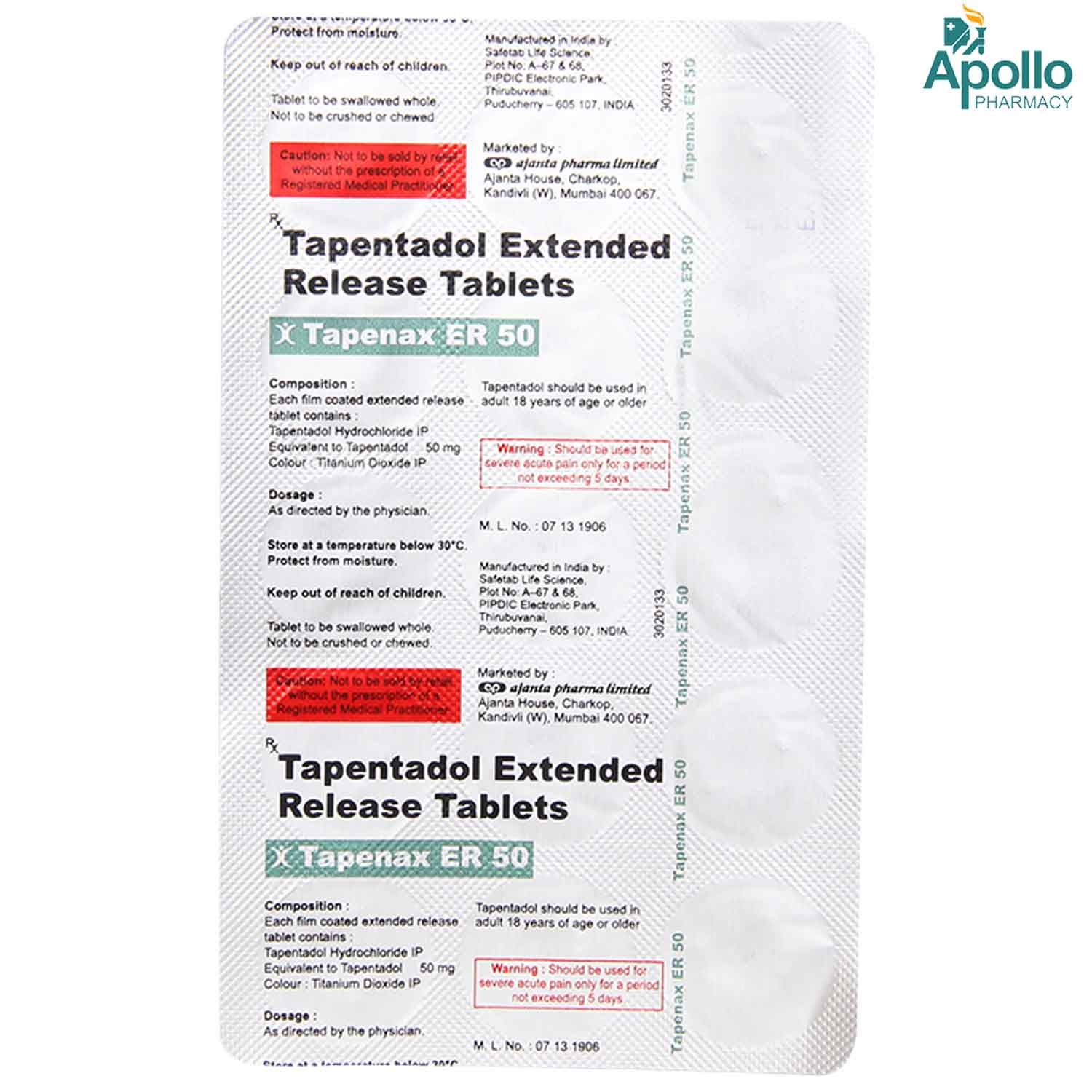 Tapenax Er 50mg Tablet 15's Price, Uses, Side Effects, Composition ...