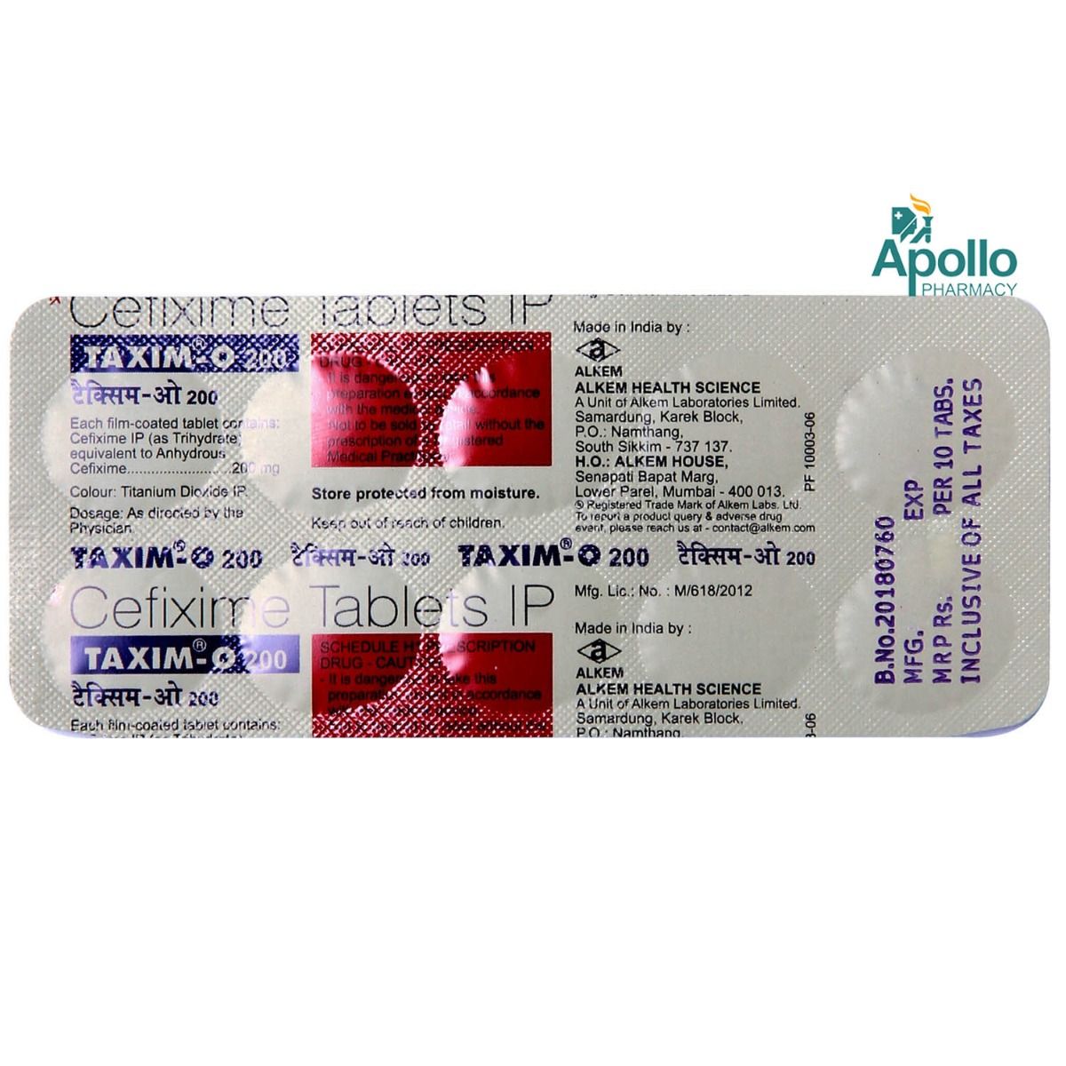 Taxim-O 200 Tablet 10's Price, Uses, Side Effects, Composition - Apollo ...