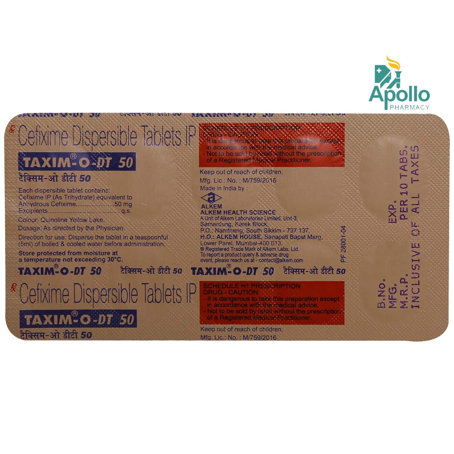 Taxim O DT 50 Tablet 10's Price, Uses, Side Effects, Composition ...