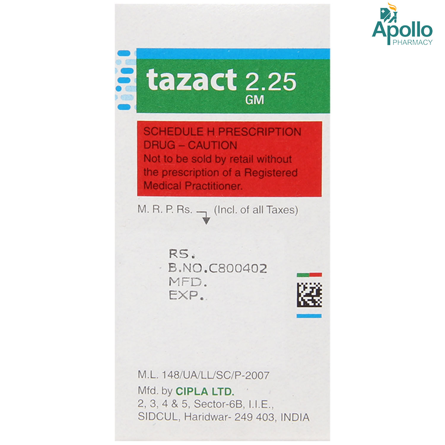 Tazact 2.25 gm Injection 1's Price, Uses, Side Effects, Composition ...