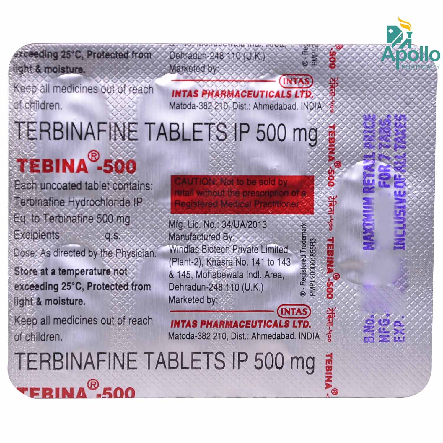 TEBINA 500 TABLET 7'S Price, Uses, Side Effects, Composition - Apollo ...